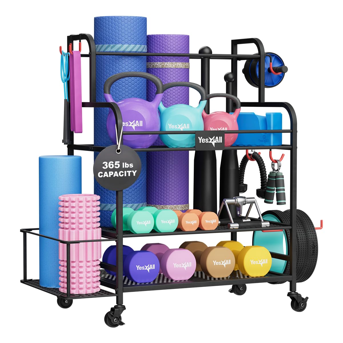 Yes4All All-in-1 Home Gym Storage Rack, Exercise Equipment Organizer ...
