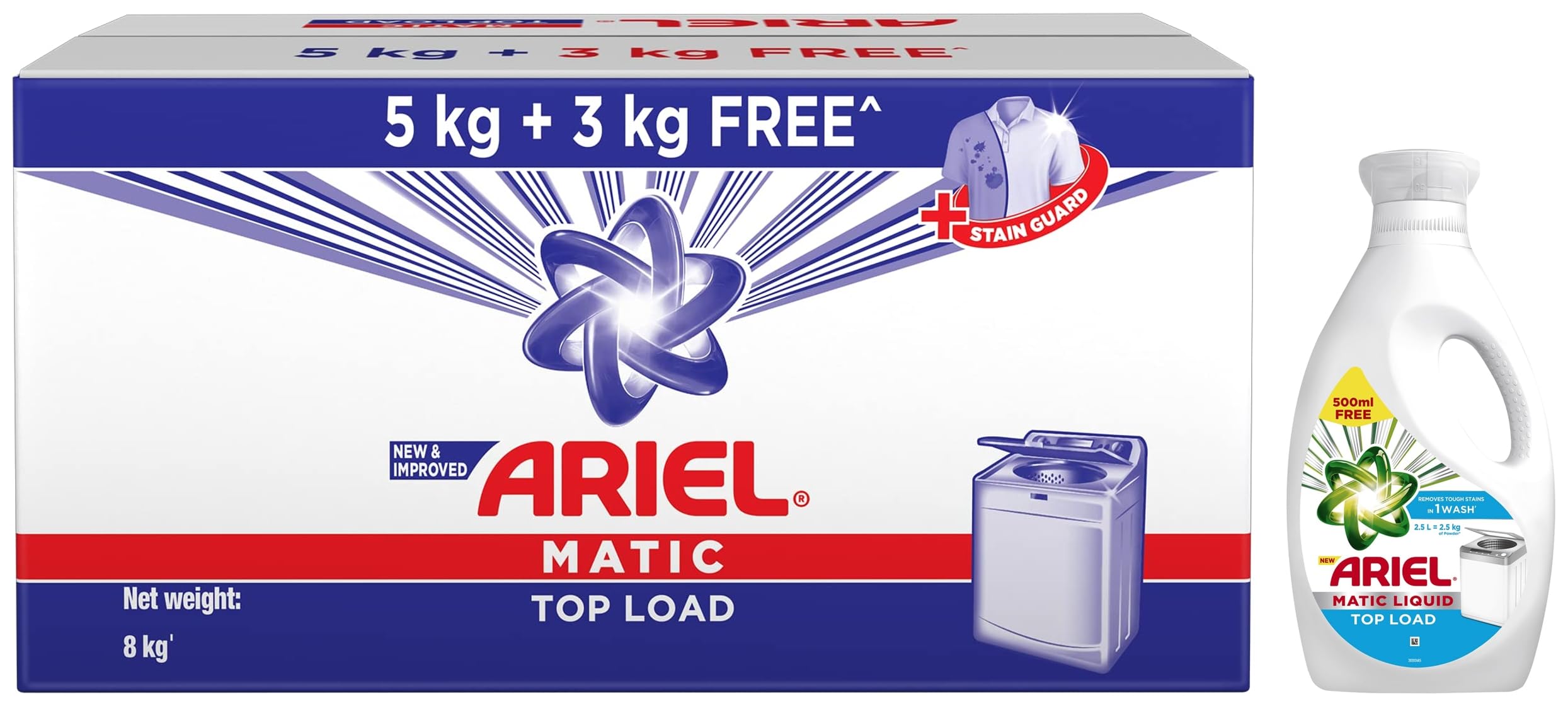 Ariel Matic Top Load Detergent Washing Powder - 5kg plus 3kg & Ariel ...