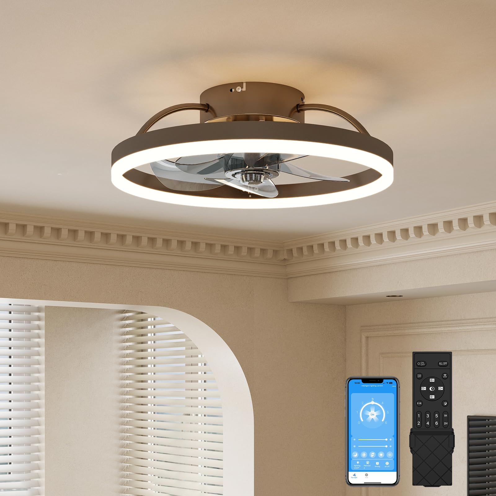 VOLISUN Low Profile Ceiling Fans with Light and Remote,15.7in Modern ...