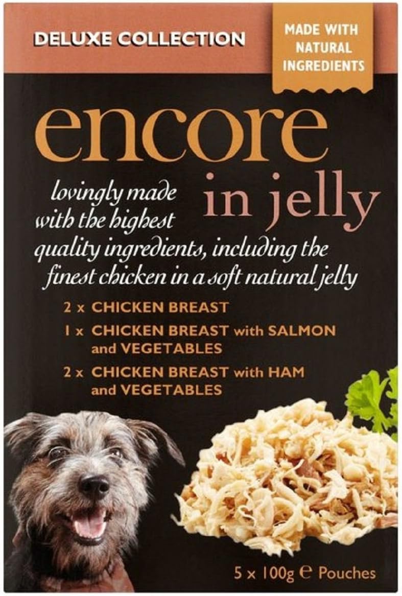 Encore 100% Natural Dog Food Pouch, Deluxe Collection Jelly, 5x100g ...