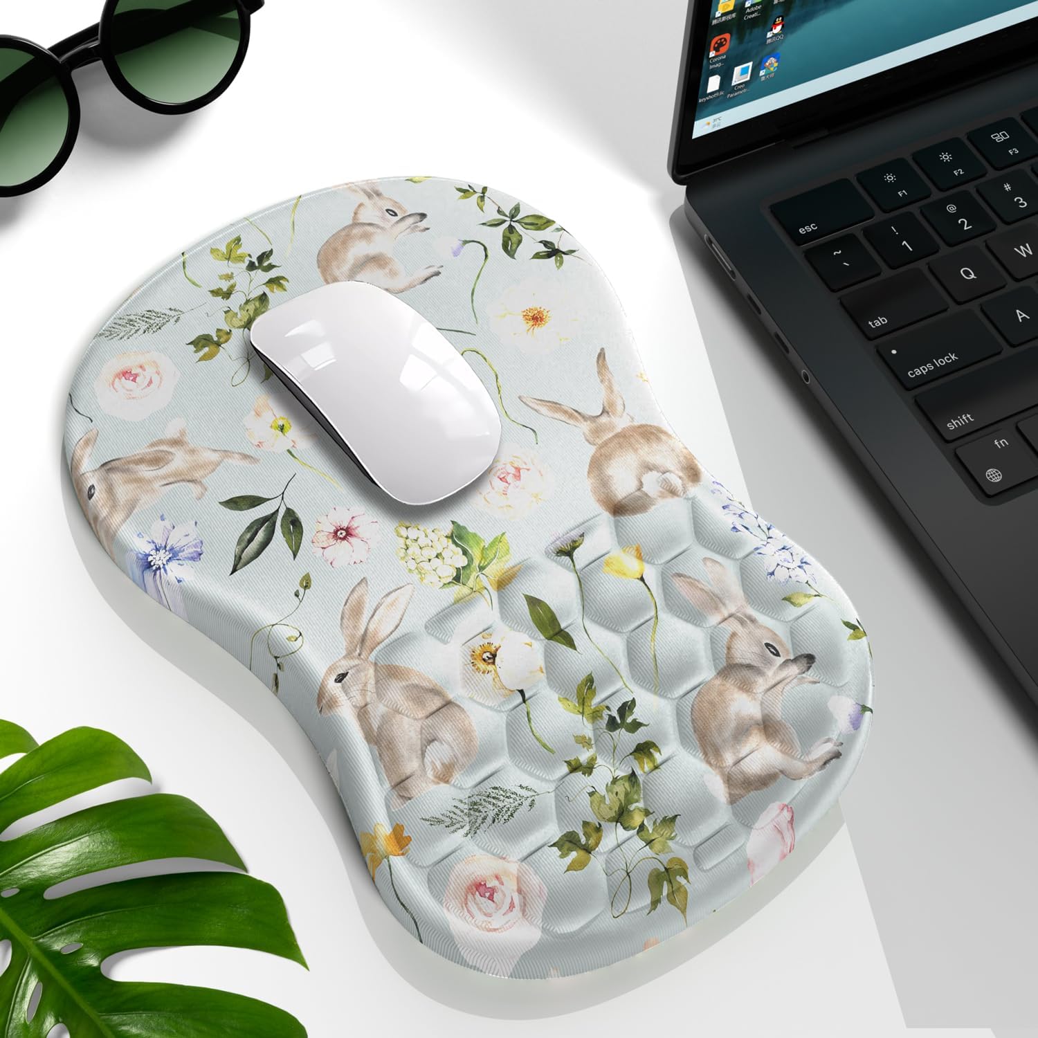 Amazon.com: Cute Flower Plant Bunny Ergonomic Mouse Pad Aqua Blue ...