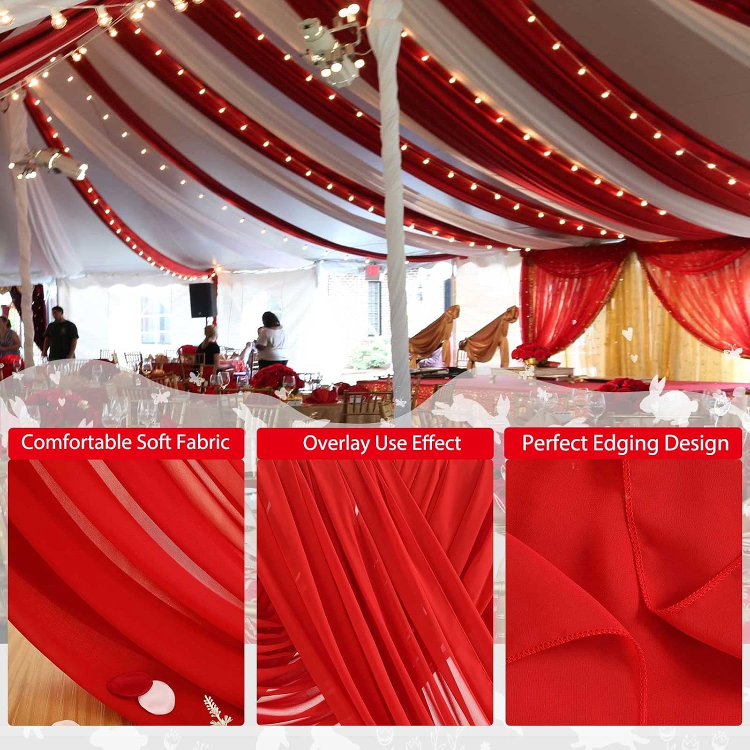Buy Red Ceiling Drapes Fabric 6 Panels 5ftx10ft Chiffon Arch Drapes ...