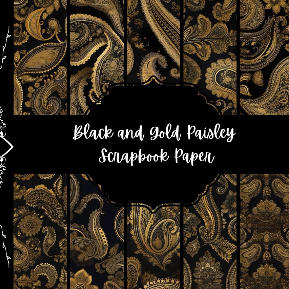 Black and Gold Paisley Scrapbook Paper, Boho Hippie Junk Journal Paper ...