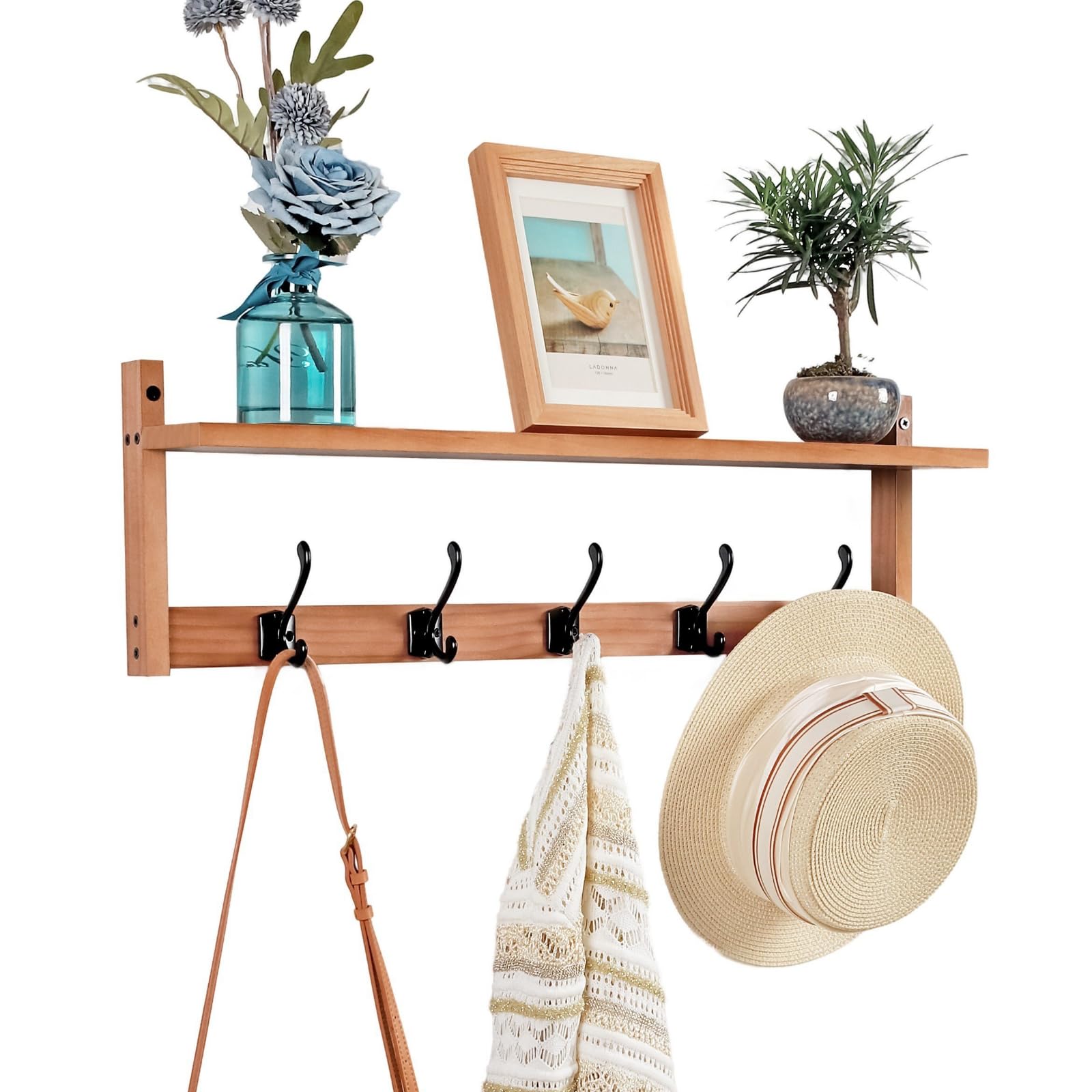 Amazon.com: Exper City Coat Rack Wall Mount with Shelf, Wooden Coat ...