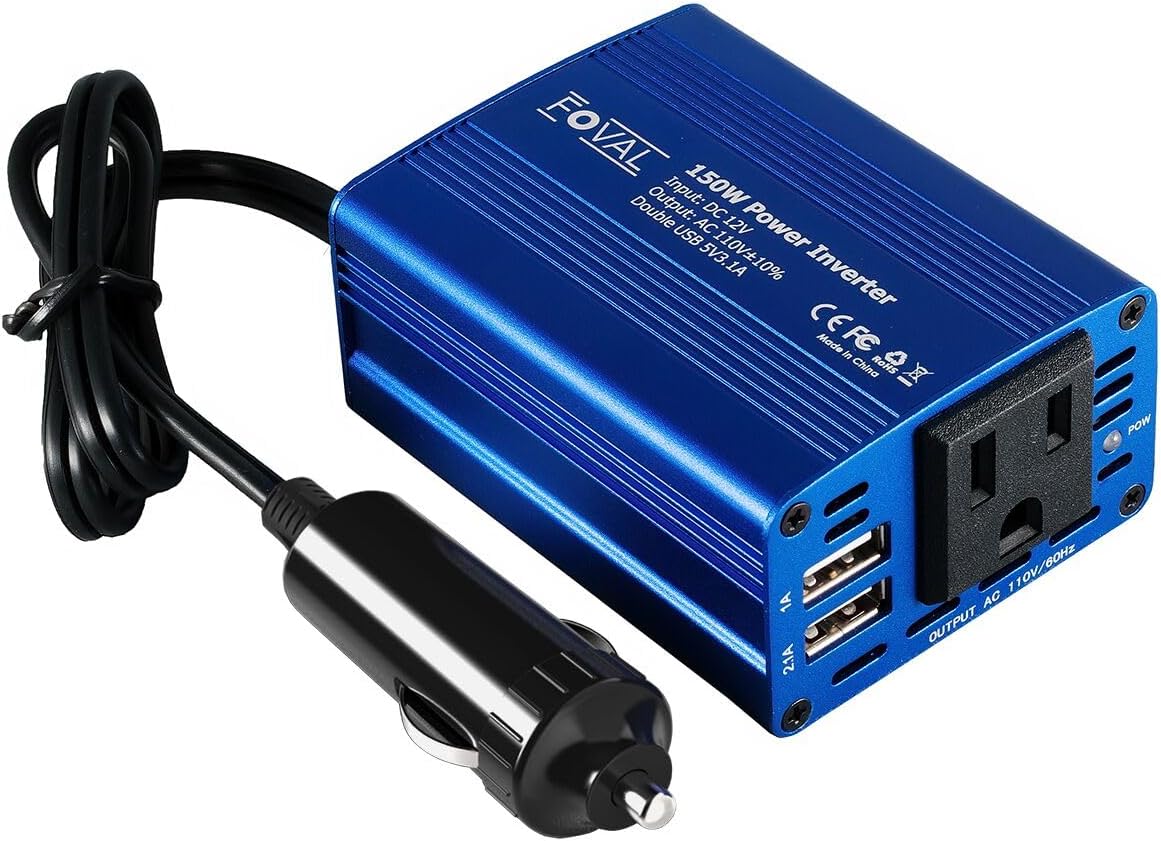 FOVAL 150W Power Inverter 12V DC to 110V AC Converter with 3.1A Dual ...