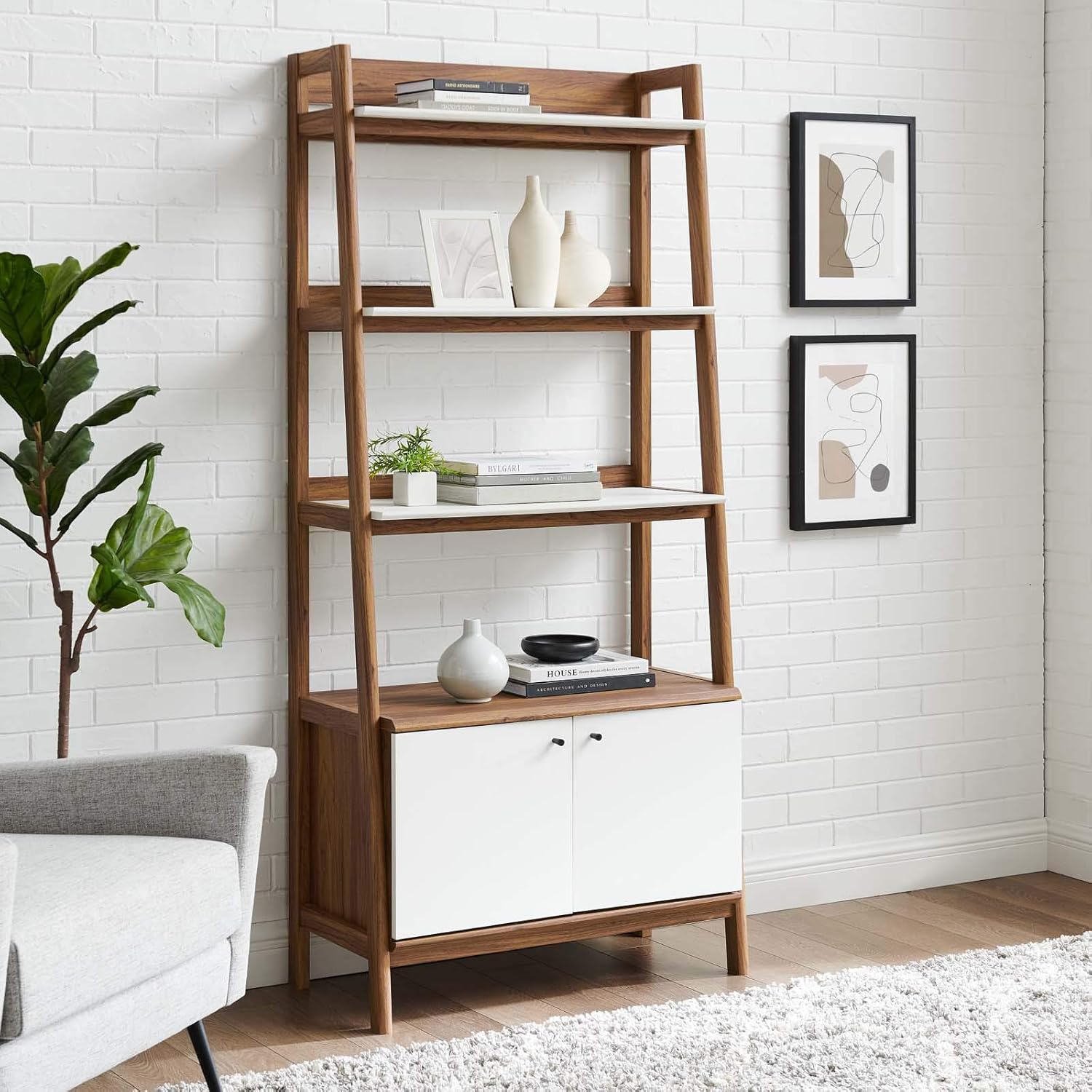 Amazon.com: Modway Bixby Bookshelf Display Case, 33 Inch, Walnut White ...
