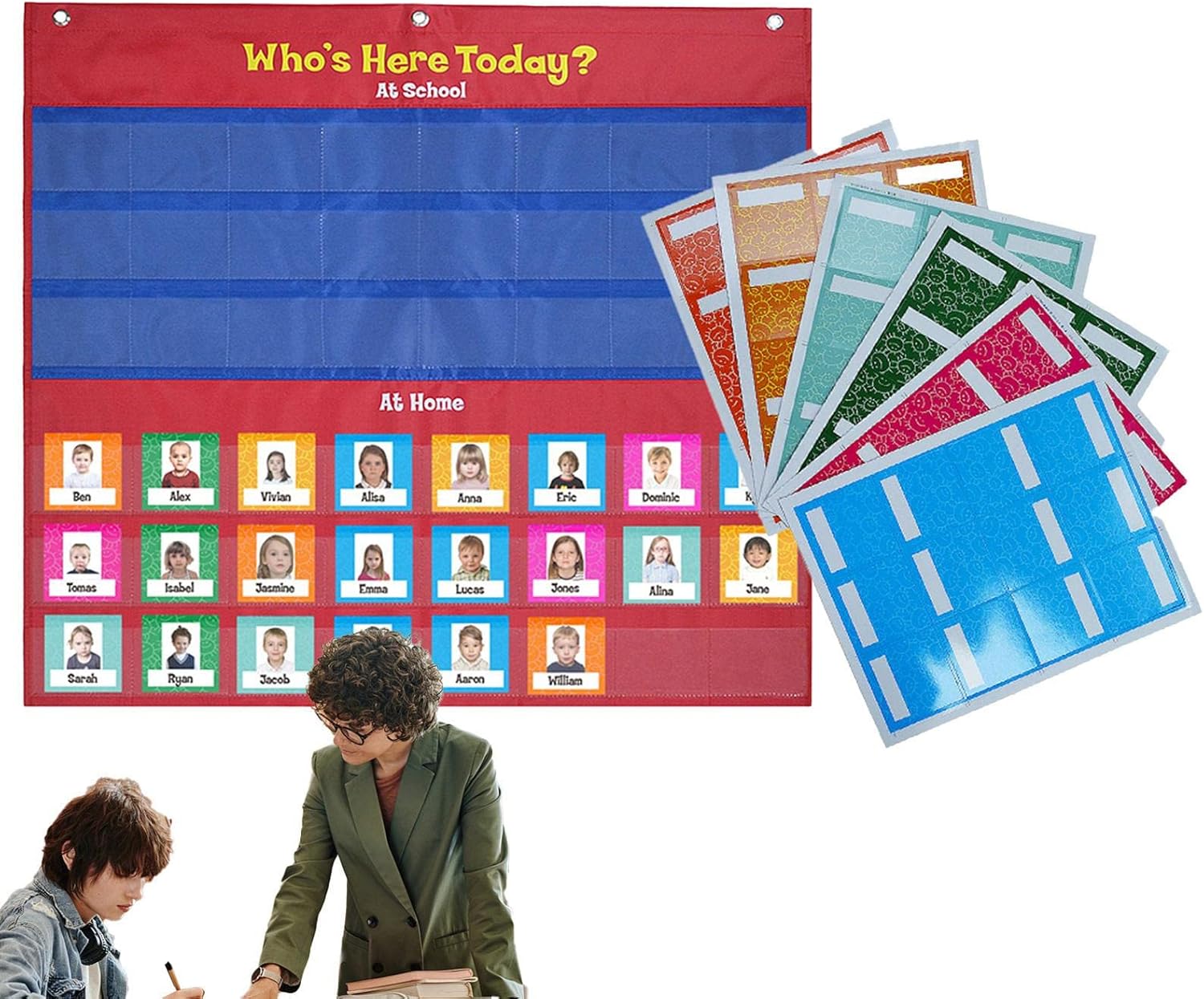 Amazon.com: Helping Hands Pocket Chart | 72 Cards Classroom Attendance ...