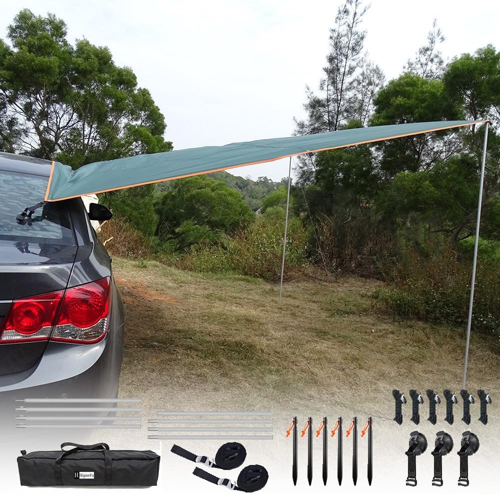 10x16 ft Car Side Awning with Pole Outdoor Camping Tent Tarp Waterproof ...