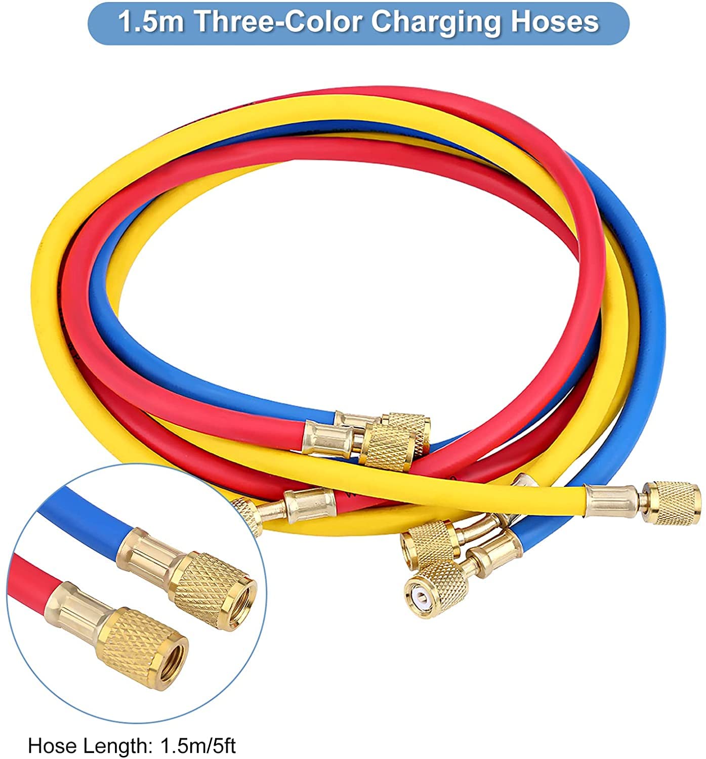 SOULONG R134a Manometer mit dreifarbigen Ladeschläuchen und Adapter ...