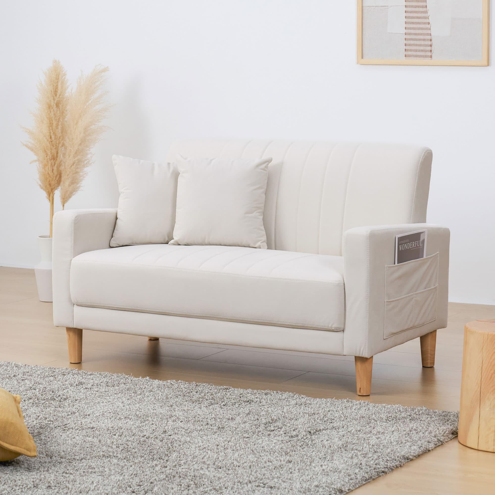 Amazon｜オーエスジェイ(OSJ) ソファー 2人掛け 幅116.5×奥行き53 クッション付き 取り外し可能な背もたれ ローソファ ヘッドソファー 北欧 肘付き レイアウト自由 カウチ ...