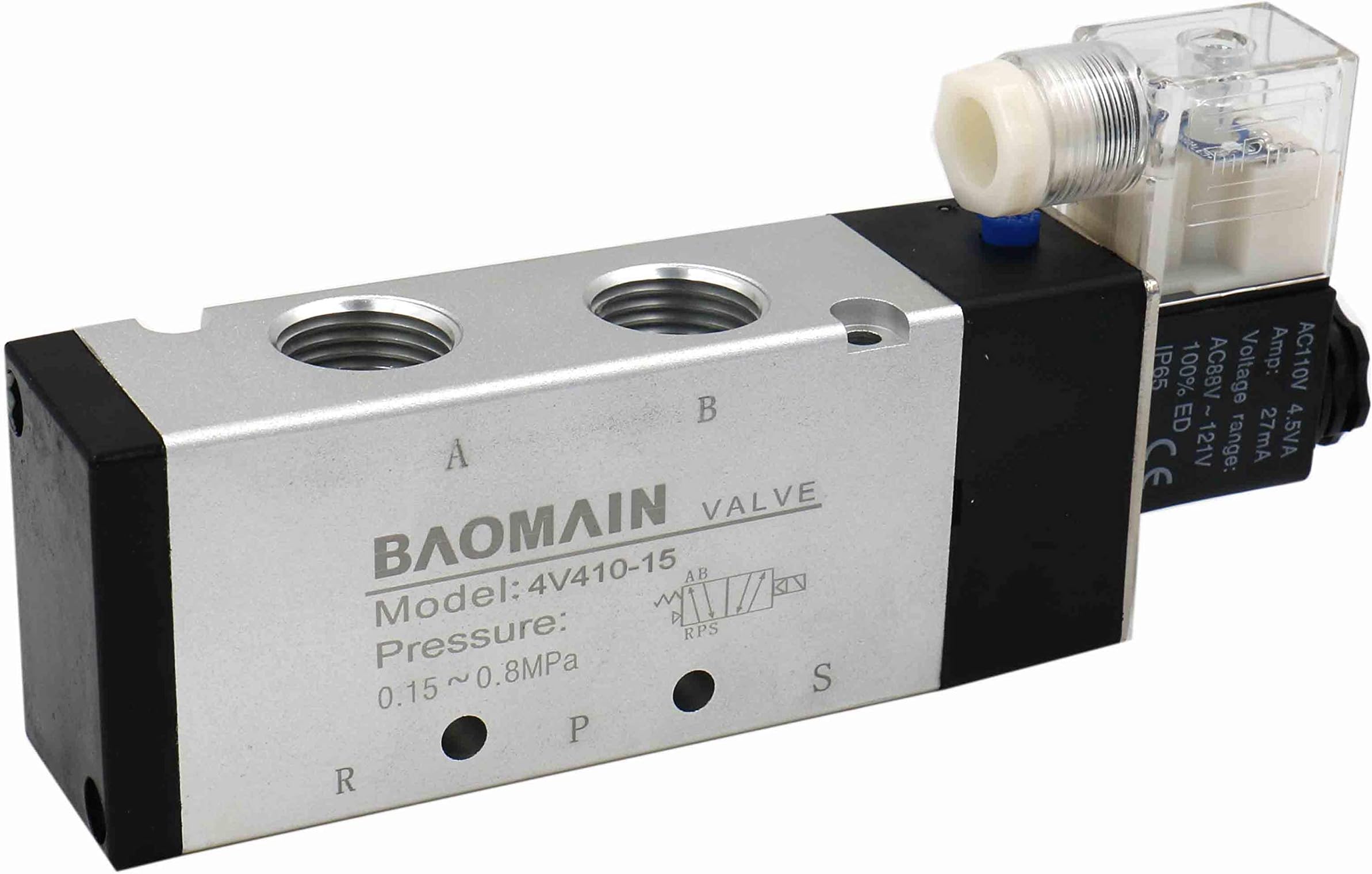 Amazon.com: Baomain Pneumatic Solenoid Air Valve 5 Way 3 Position PT1/4" Internally Piloted ...