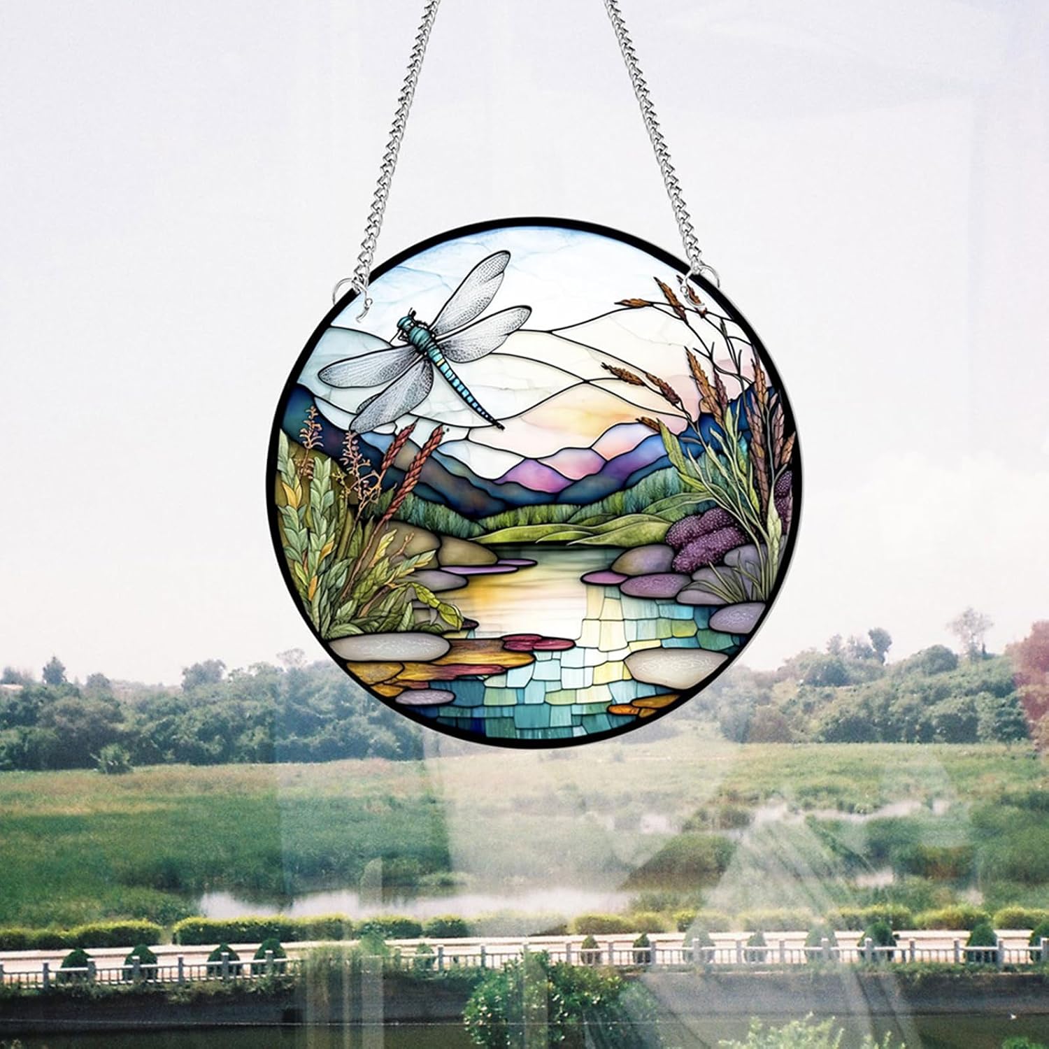 Amazon.com: HOTIYOK Dragonflies Acrylic Window Hangings Natural Scenery ...