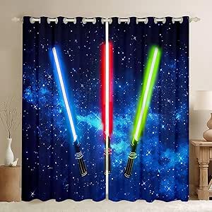 Amazon.com: Lightsaber Curtains,Galaxy Universe Window Curtains for ...