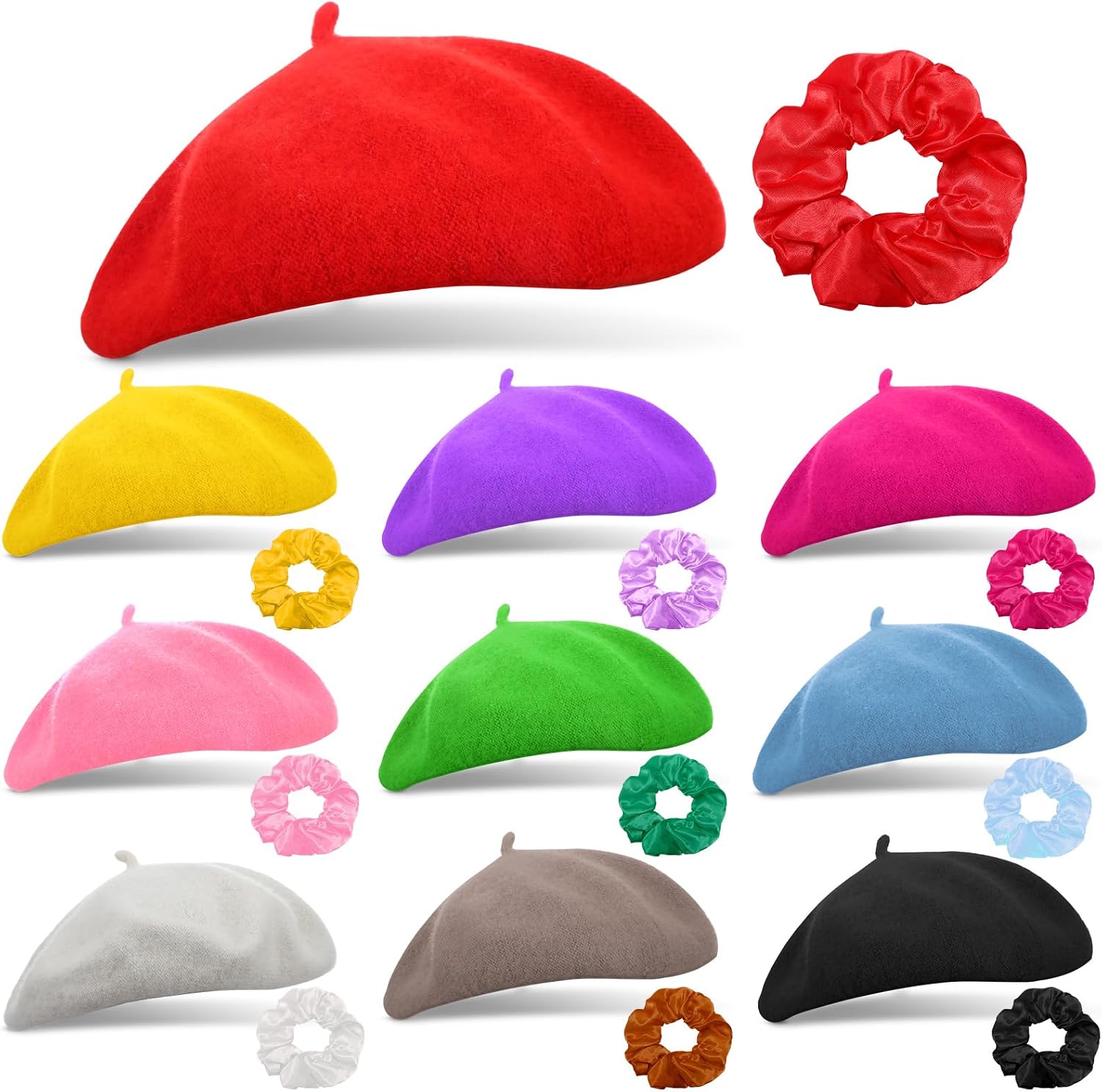 Xaatren 10 Set Wool Beret French Beret Artist Hat Pumpkin Beret Solid ...