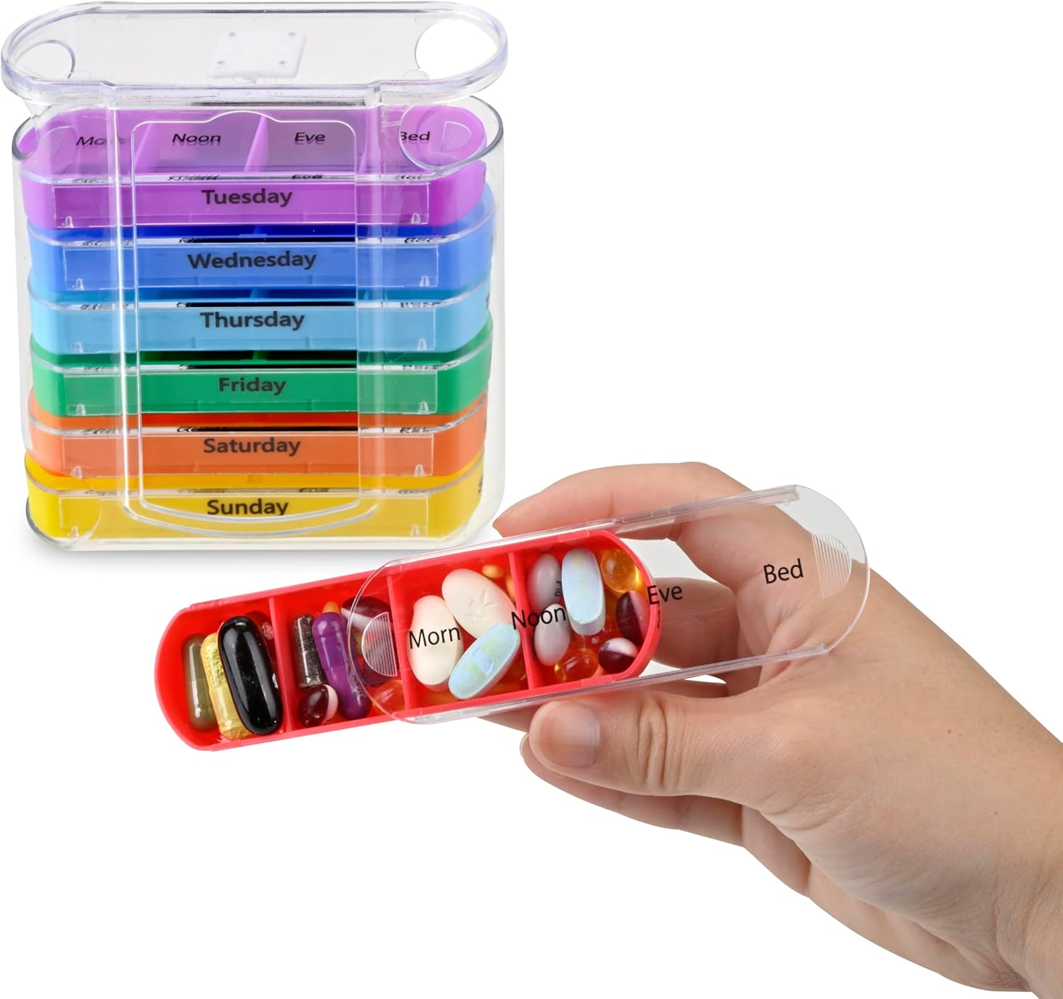 Amazon.com: 7 Day Pill Box Organizer, Hard Case with Embedded Magnet, 7 ...
