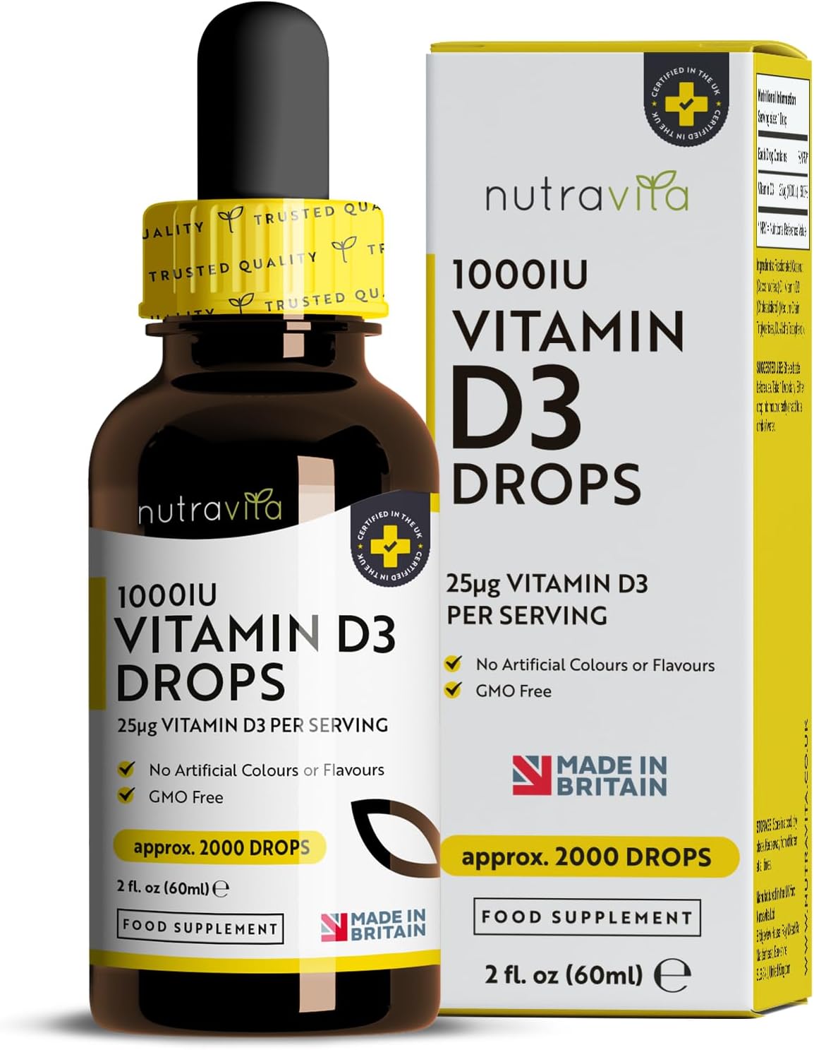 Vitamin D3 Drops 60ml (2000 Drops) – Vitamin D 1000IU per Drop ...