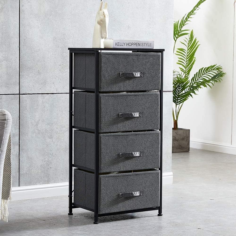 BOJU Living Room Unit Storage 4 Drawers Cabinet Dark Grey Corner Fabric ...