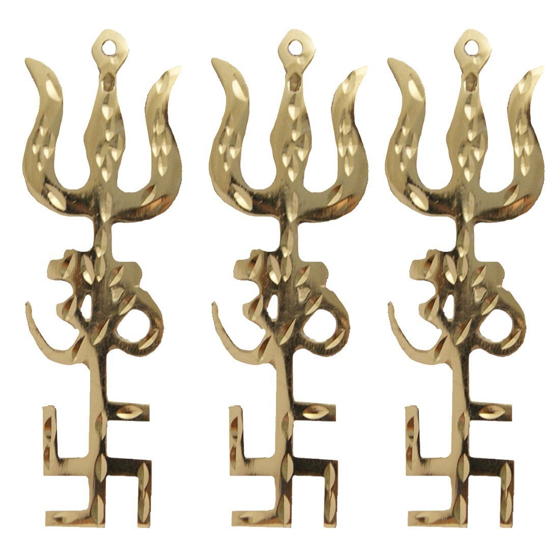 Buy Astroghar Set of 3 Brass Tri Shakti Yantra Swastik Om Trishul ...