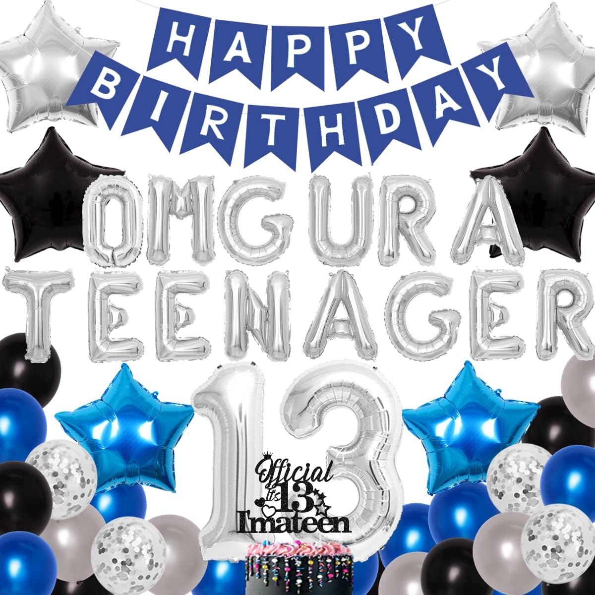 Official 13 Birthday Party Decorations for Boys Blue 13th Birthday ...