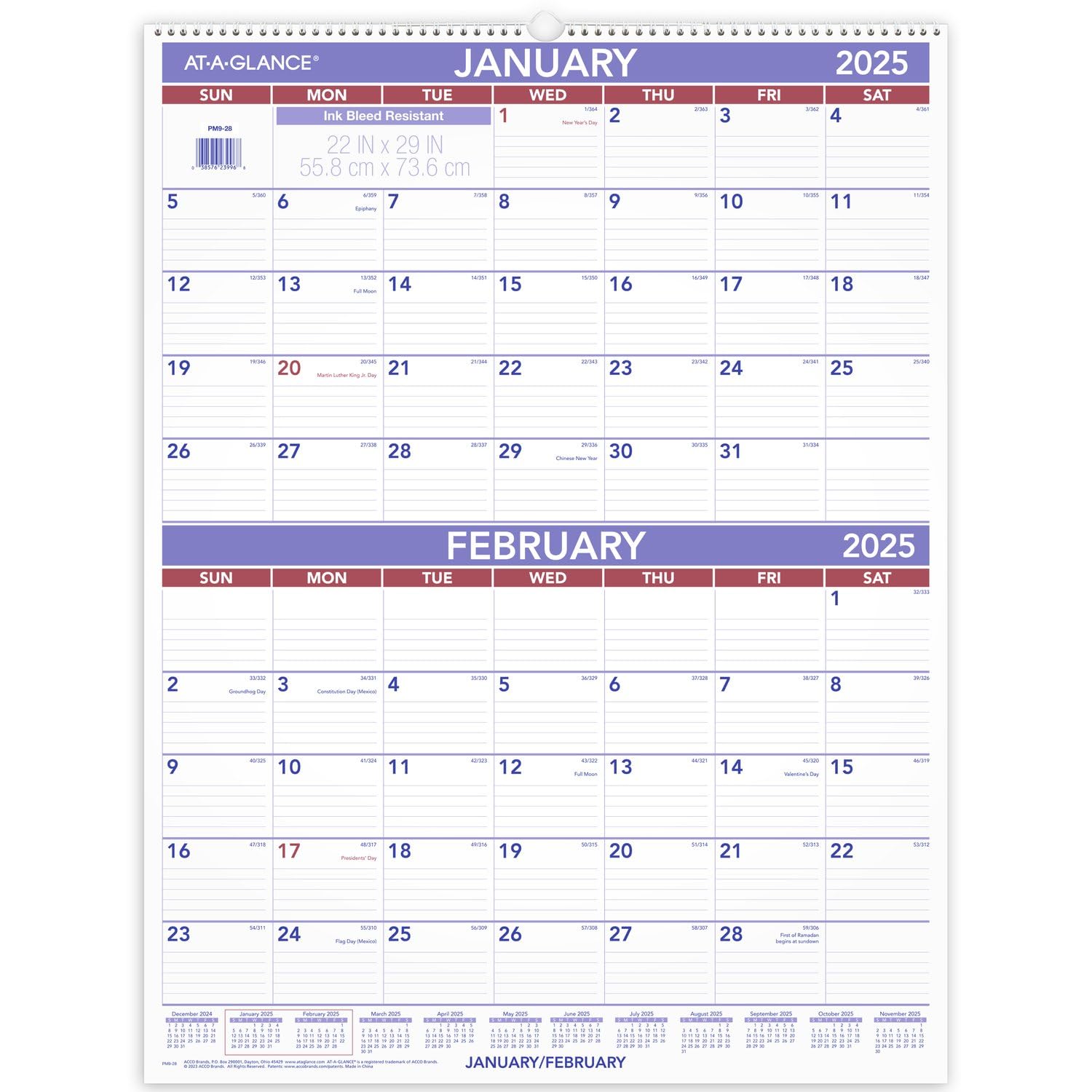 Amazon.com: AT-A-GLANCE 2025 Wall Calendar, 22" x 29", Large, 2-Month ...