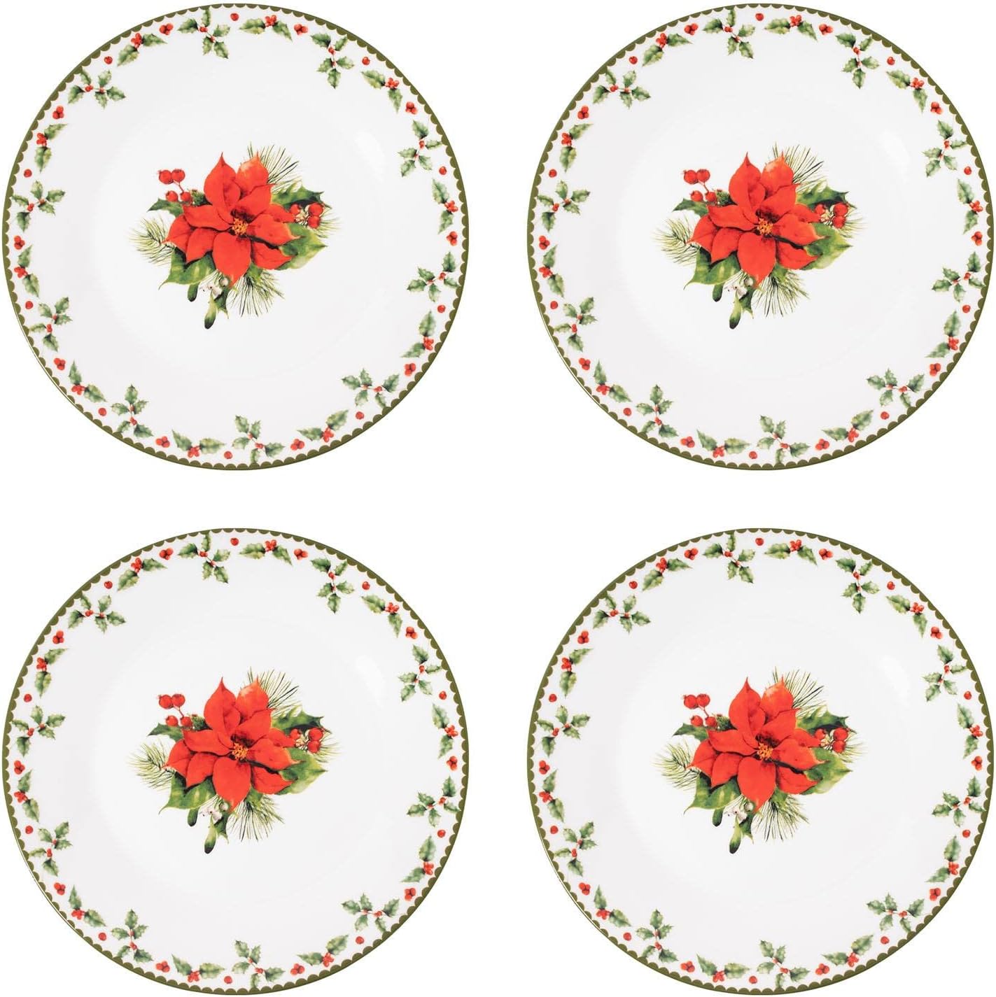YöL Set Of 4 Dinner Plates Christmas White And Grey Stag Design ...