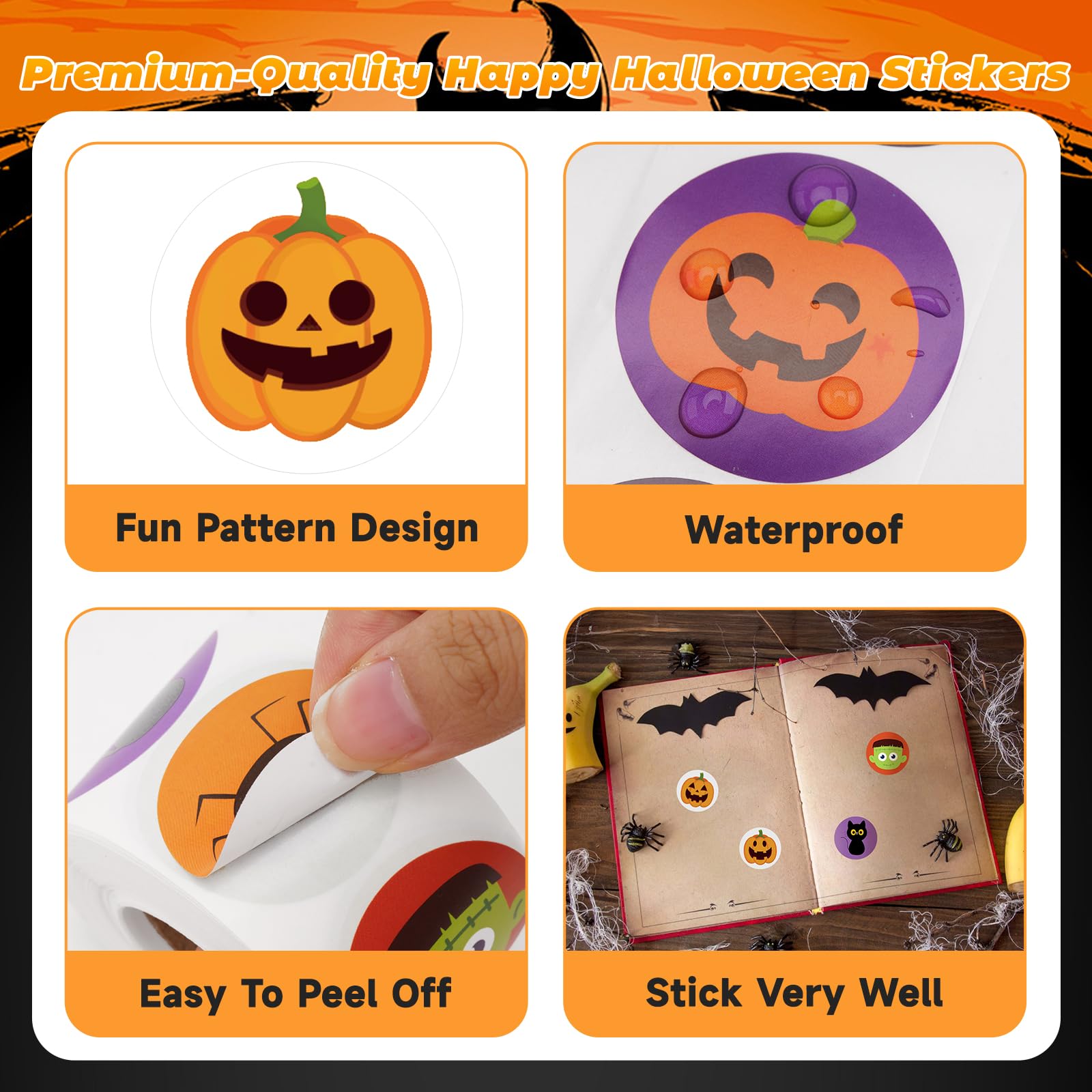 Snapklik.com : 1000Pcs Halloween Stickers For Kid - 1.5 Cute Happy ...