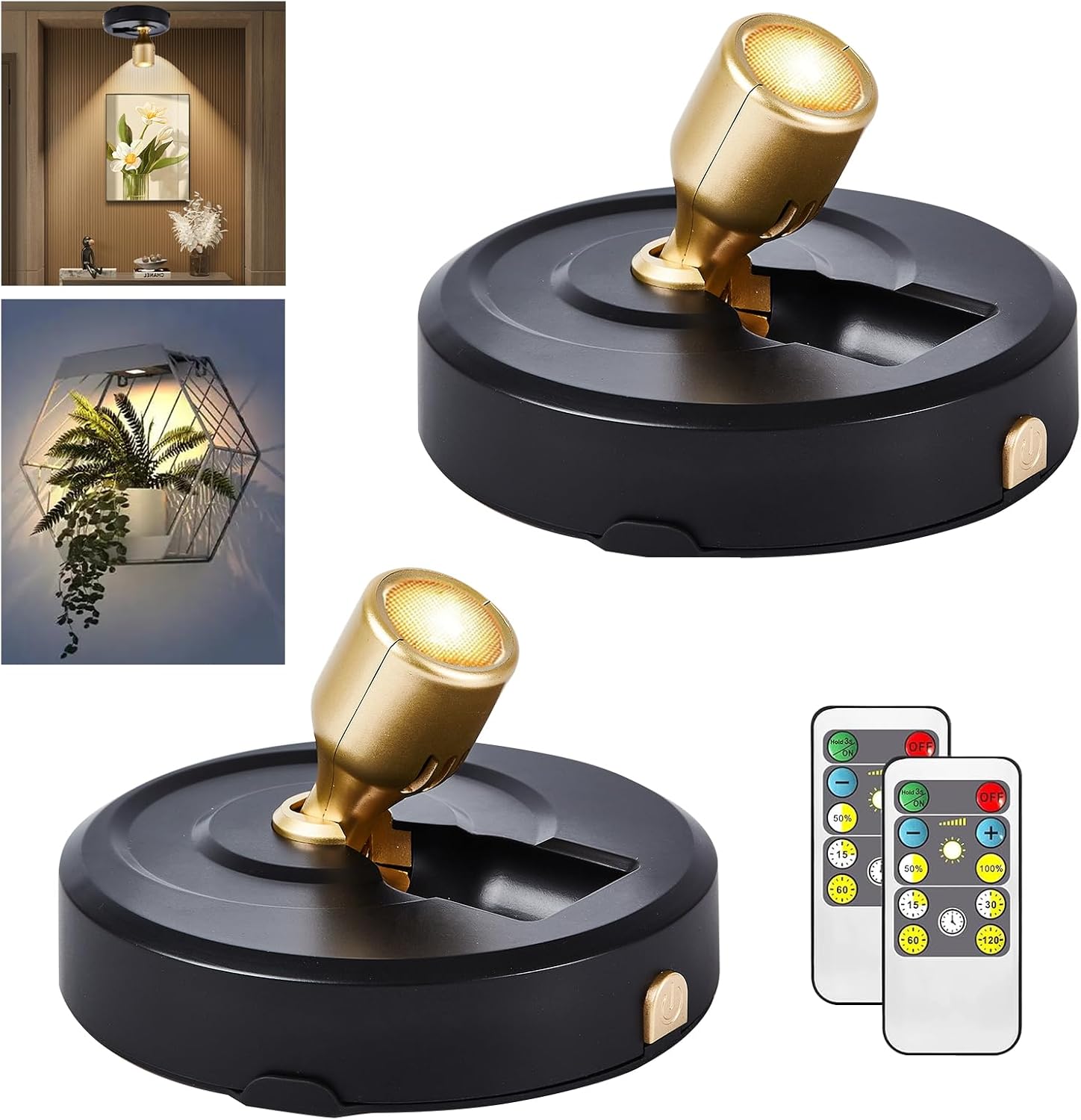 RAHAN Wireless LED Spotlight, 2Pack Battery Powered Picture Lights Puck ...