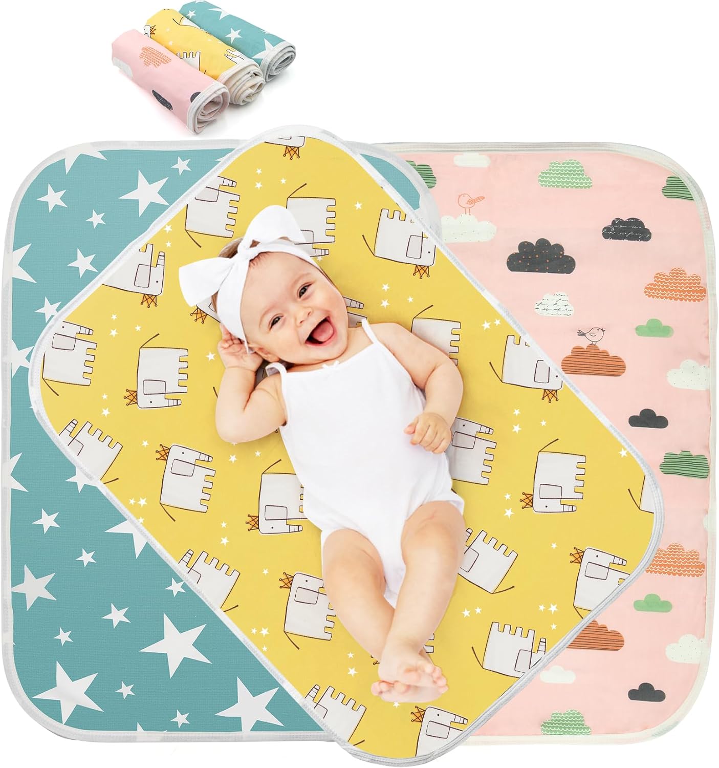 Changing Pad Liners 3PCS Baby Changing Mat 100% Waterproof Portable ...