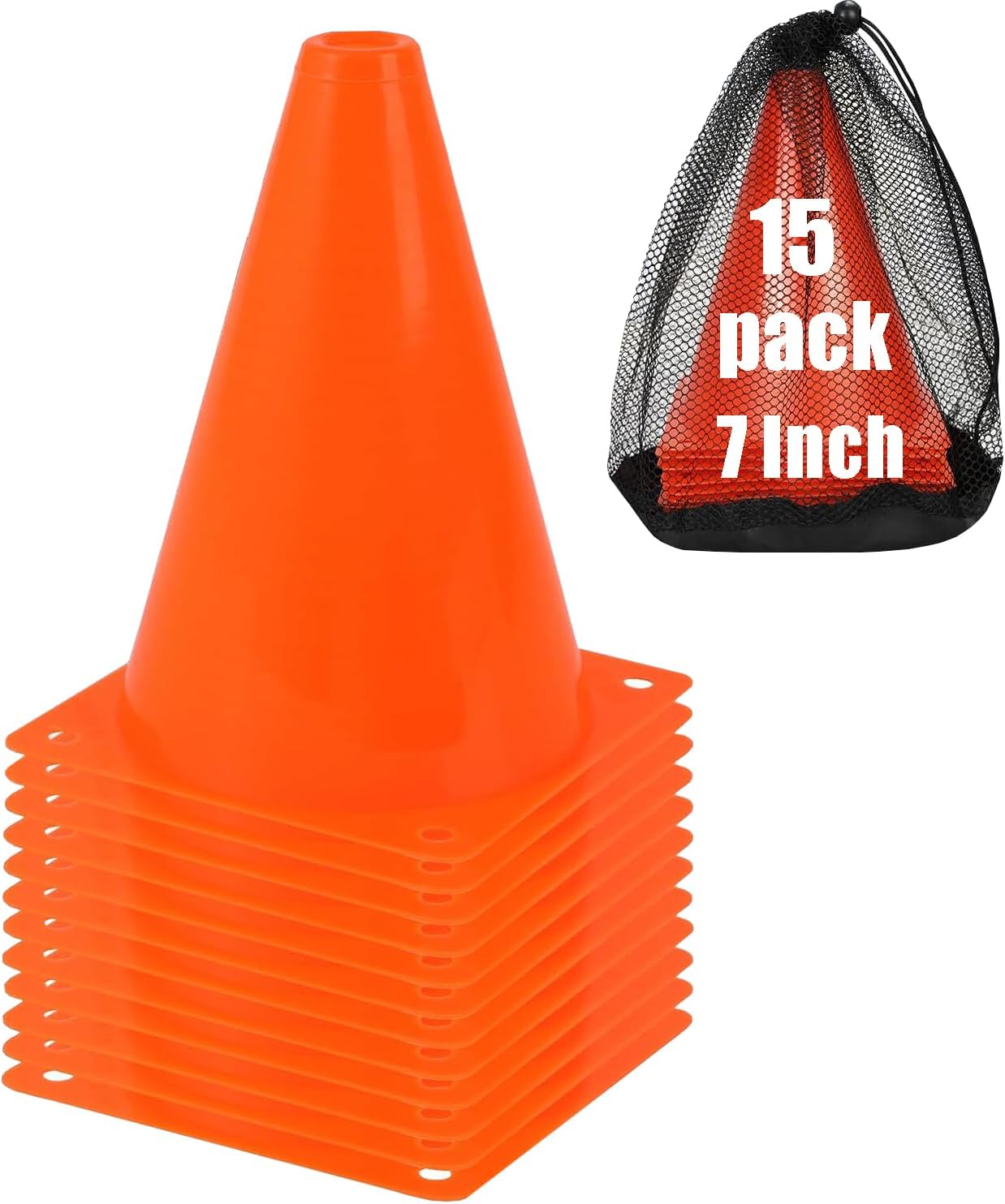 Amazon.com : 7 Inch Soccer Cones with Carry Bag,15 Pcs Sports Training ...
