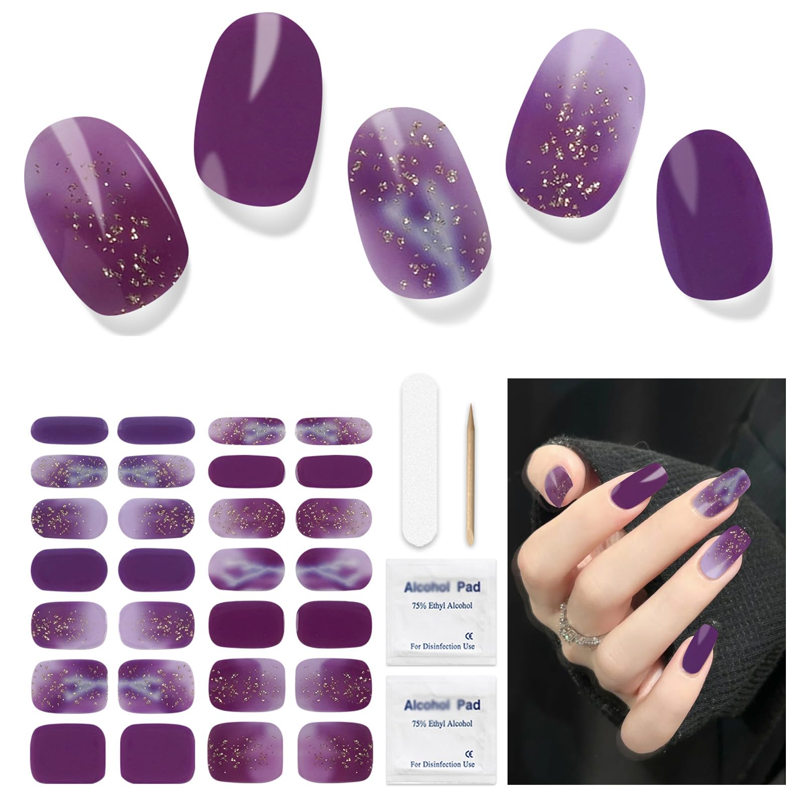 Amazon.com: DUKASOU Semi Cured Gel Nail Strips, 28Pcs Uv Gel Nail ...