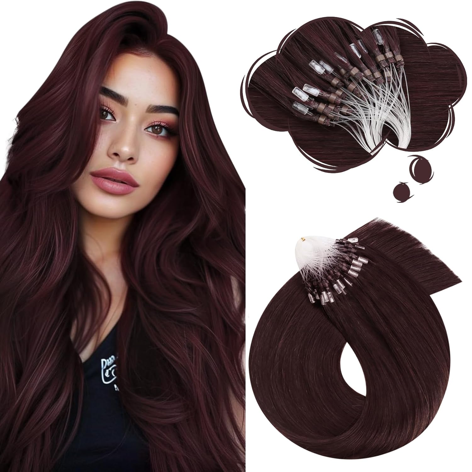 Amazon.com : Moresoo Microlink Hair Extensions Human Hair Burgundy ...