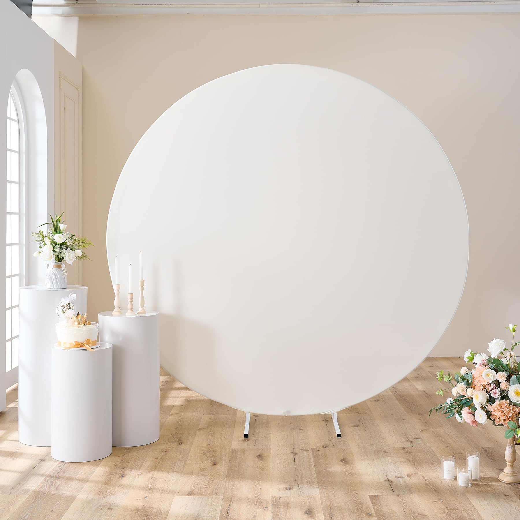 Amazon.com : 6.5ft Ivory Round Backdrop Cover Suitable for 6.5ft 6.56ft ...