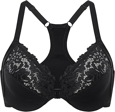 DELIMIRA Women's Racerback Front Closure Plus Size Full Coverage Lace ...