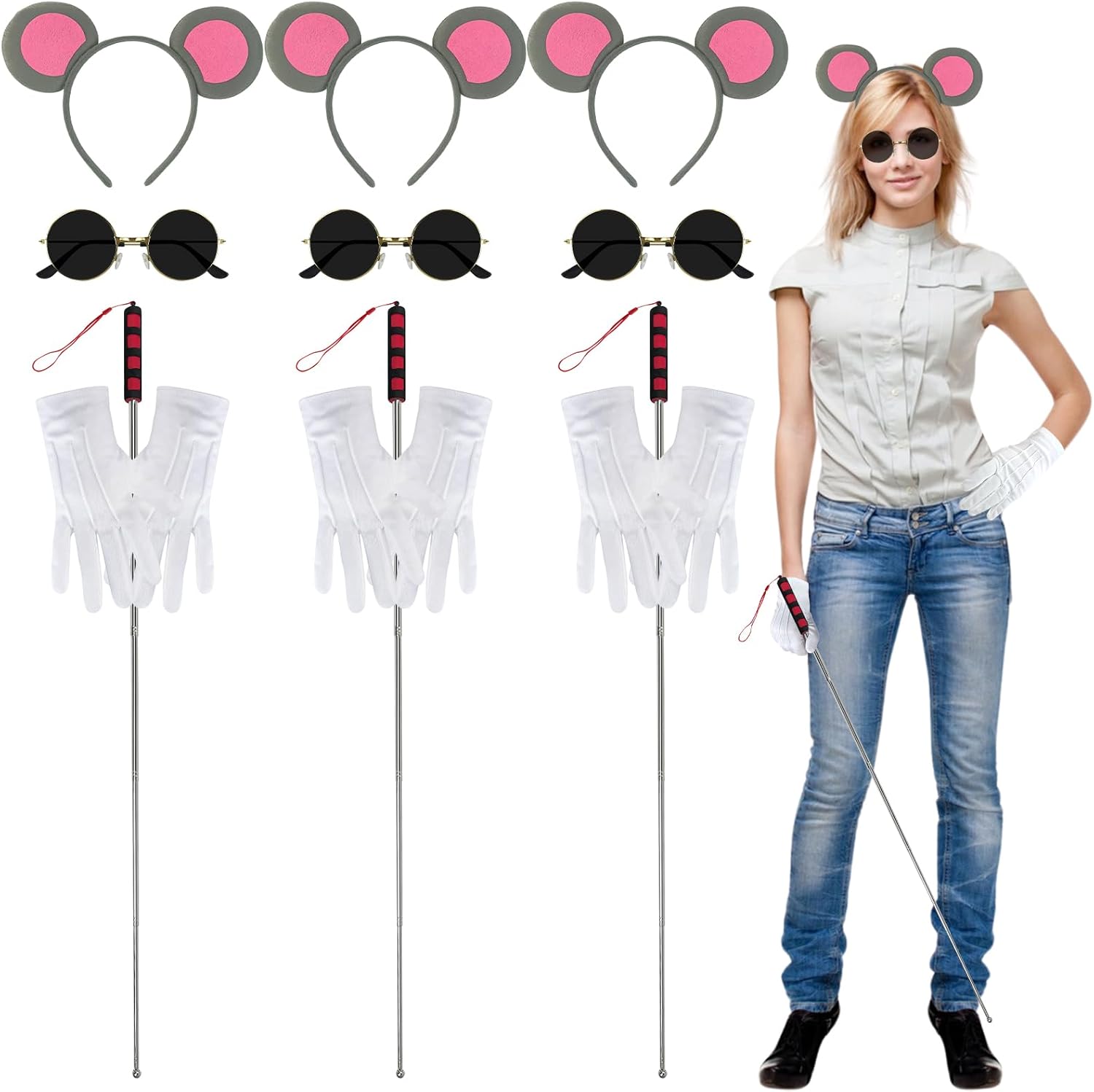 Amazon.com: 12 Pcs Halloween Mouse Costume Accessories Blind Mice Theme ...