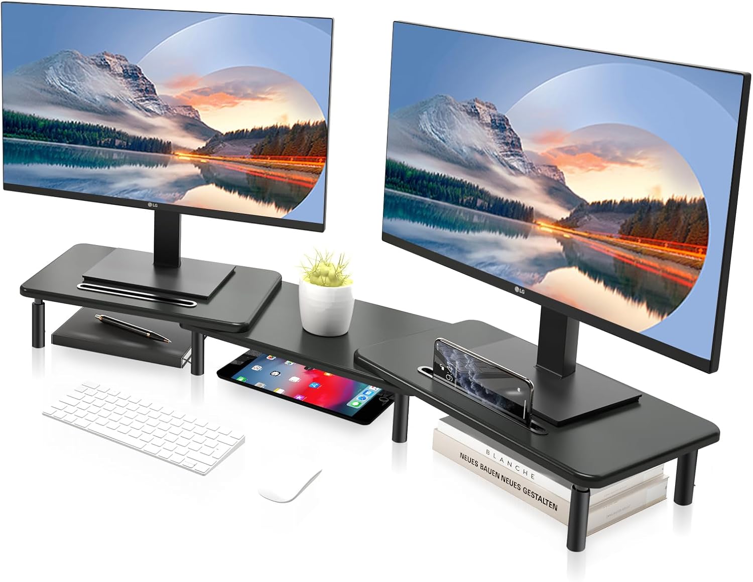 Suptek Dual Monitor Stand Riser, 3 Height Adjustable Desktop Monitor ...