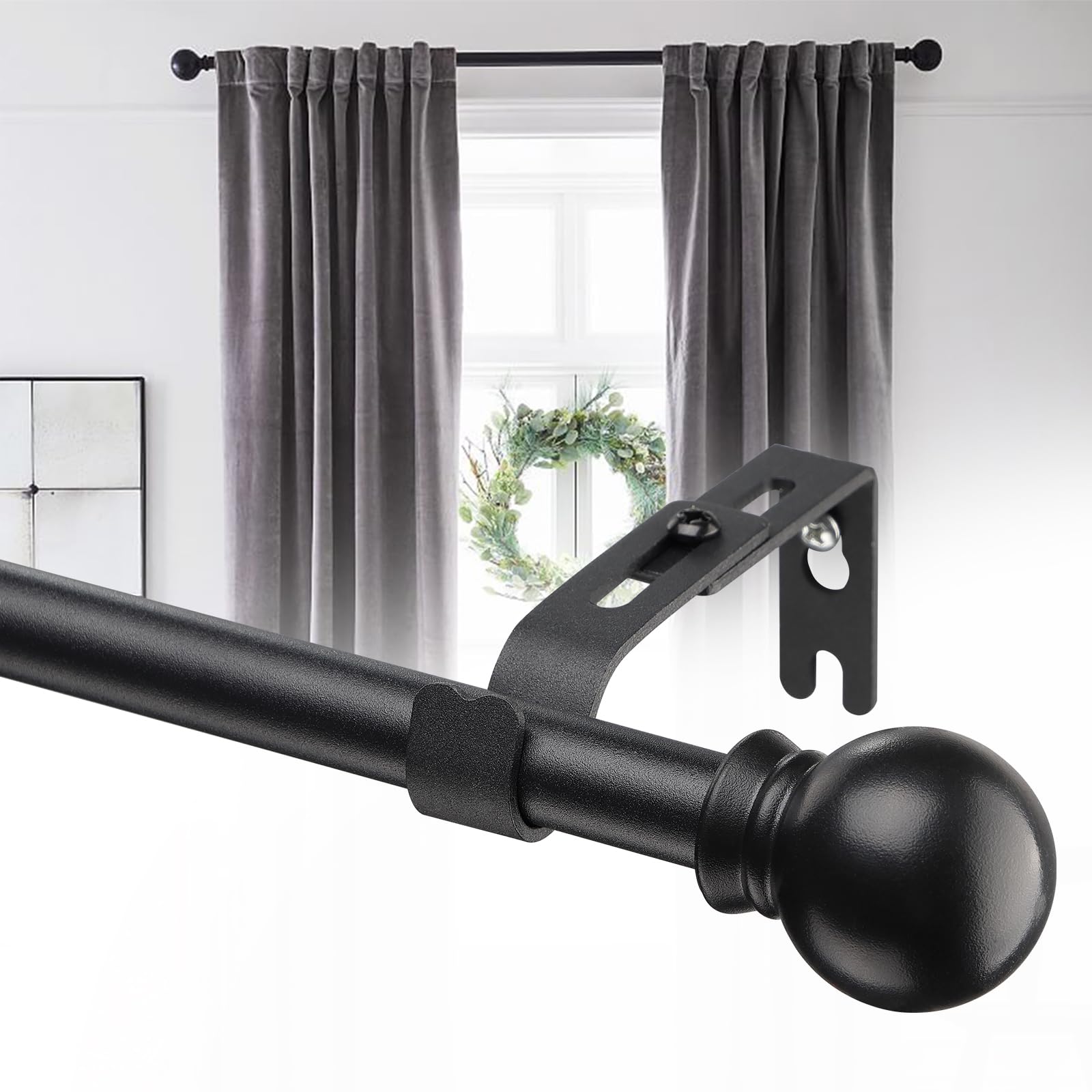 Amazon.com: Curtain Rods for Windows 30-60 Adjustable, Matte Black ...