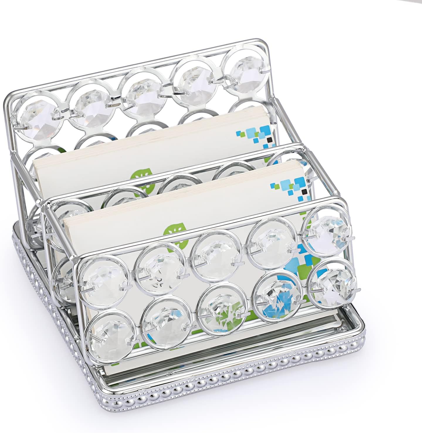 SUMNACON Crystal Metal Business Card Holder Organizer, 2 Slot Name Card ...