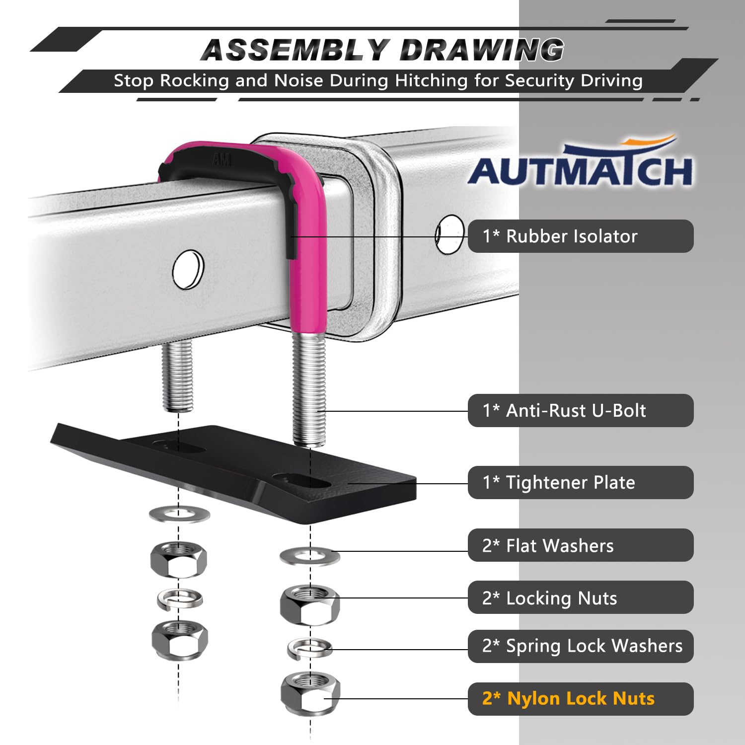 Snapklik.com : AUTMATCH Hitch Tightener Anti-Rattle Clamp For 1.25" And ...