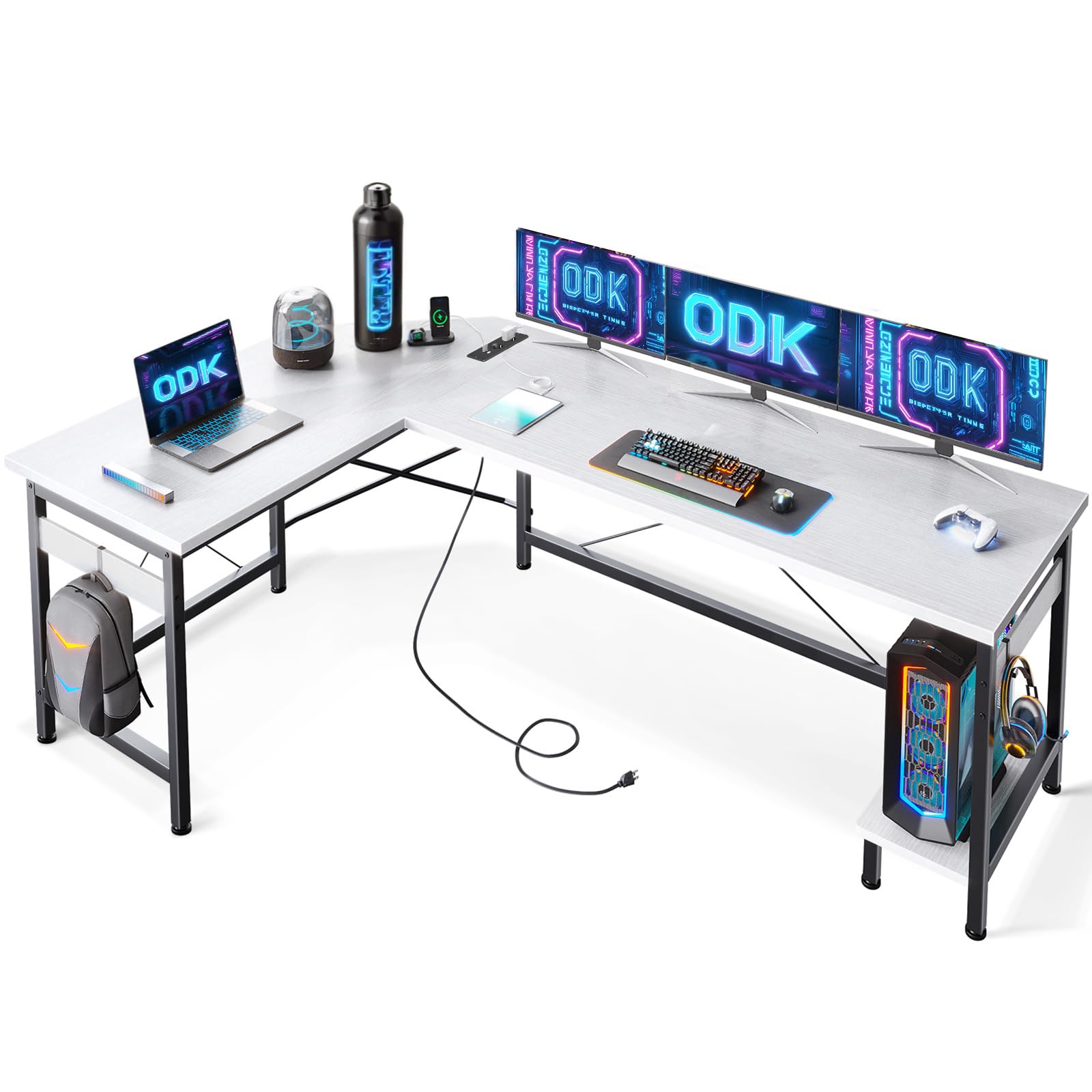 ODK Bureau Gaming avec Prises et Ports USB, Bureau d'angle Gaming avec ...