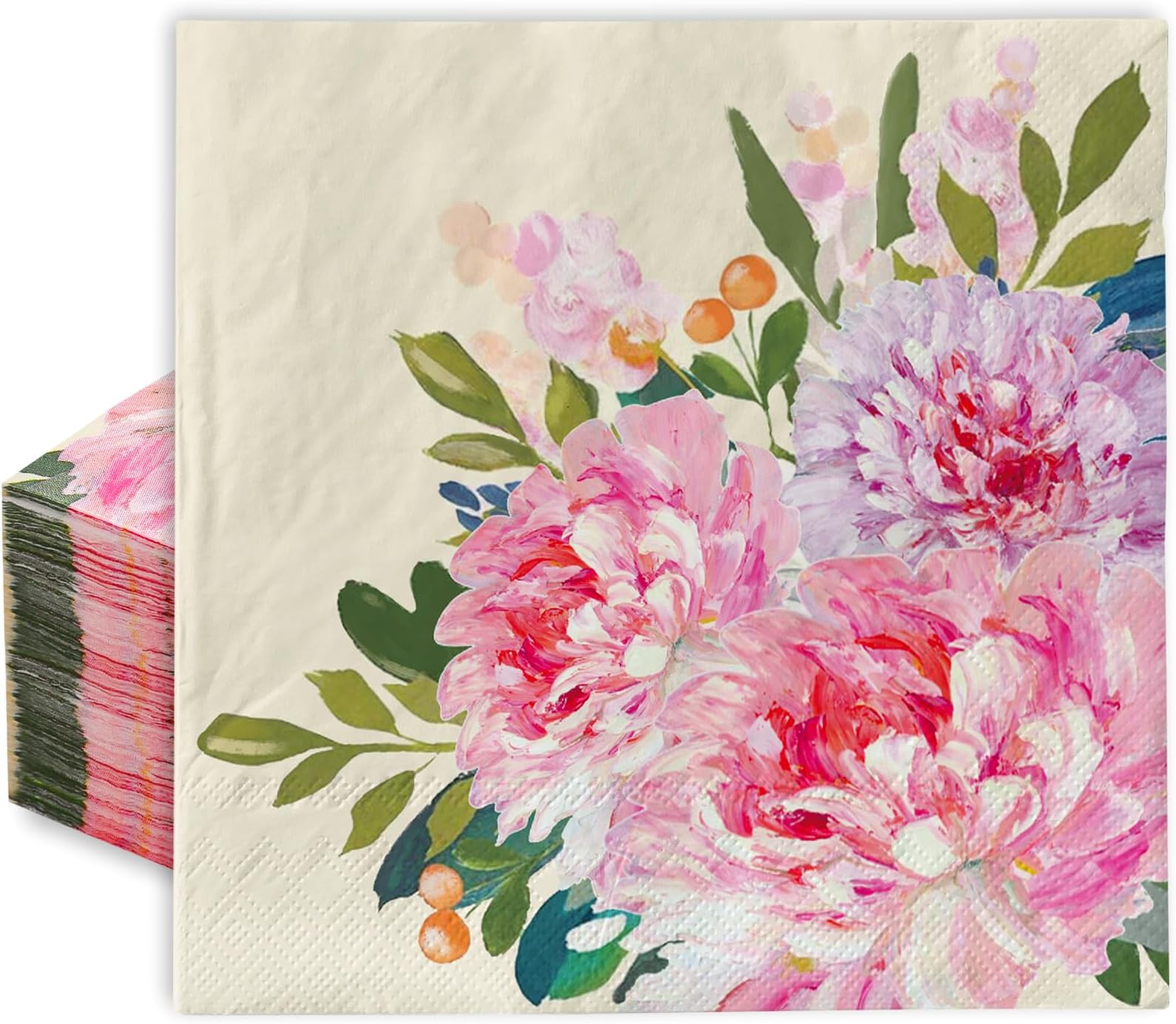 Amazon.com: AnyDesign 80 Pack Peony Paper Napkins Disposable Watercolor ...