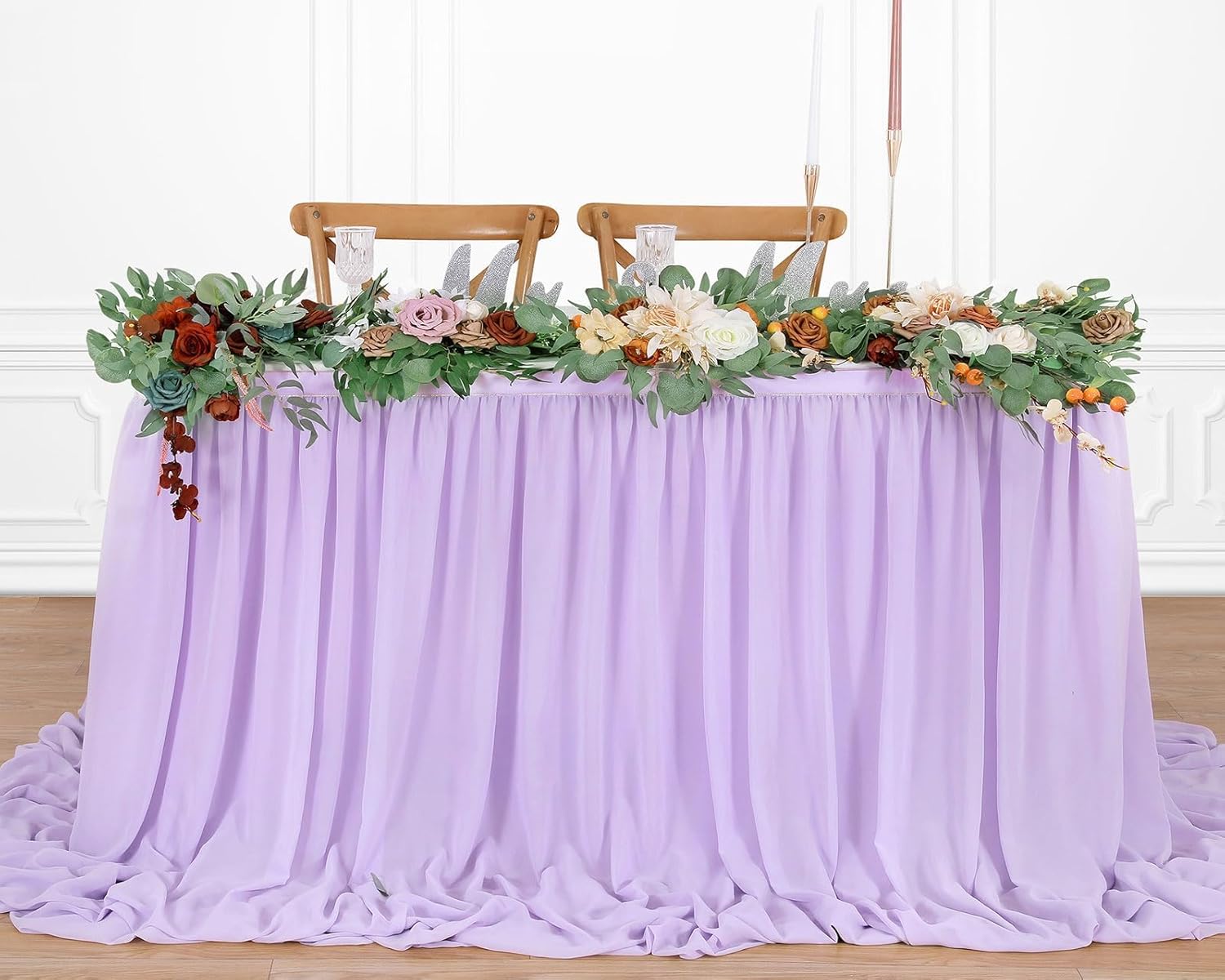 Amazon Queendream Lavender Chiffon Table Skirts For Rectangle