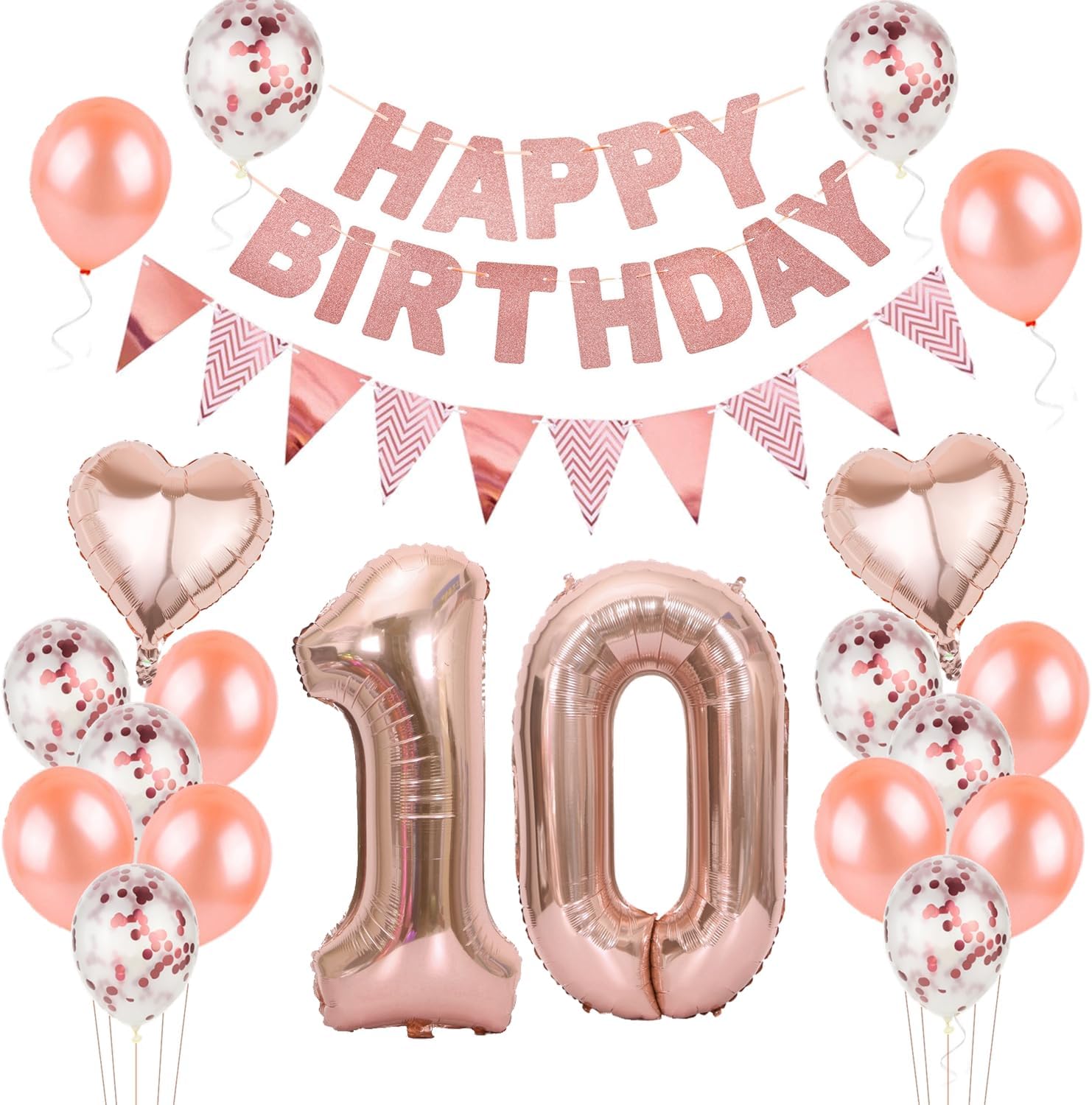 Hongyantech Luftballons 10. Geburtstag Mädchen Deko Rosegold, 24 Stück ...