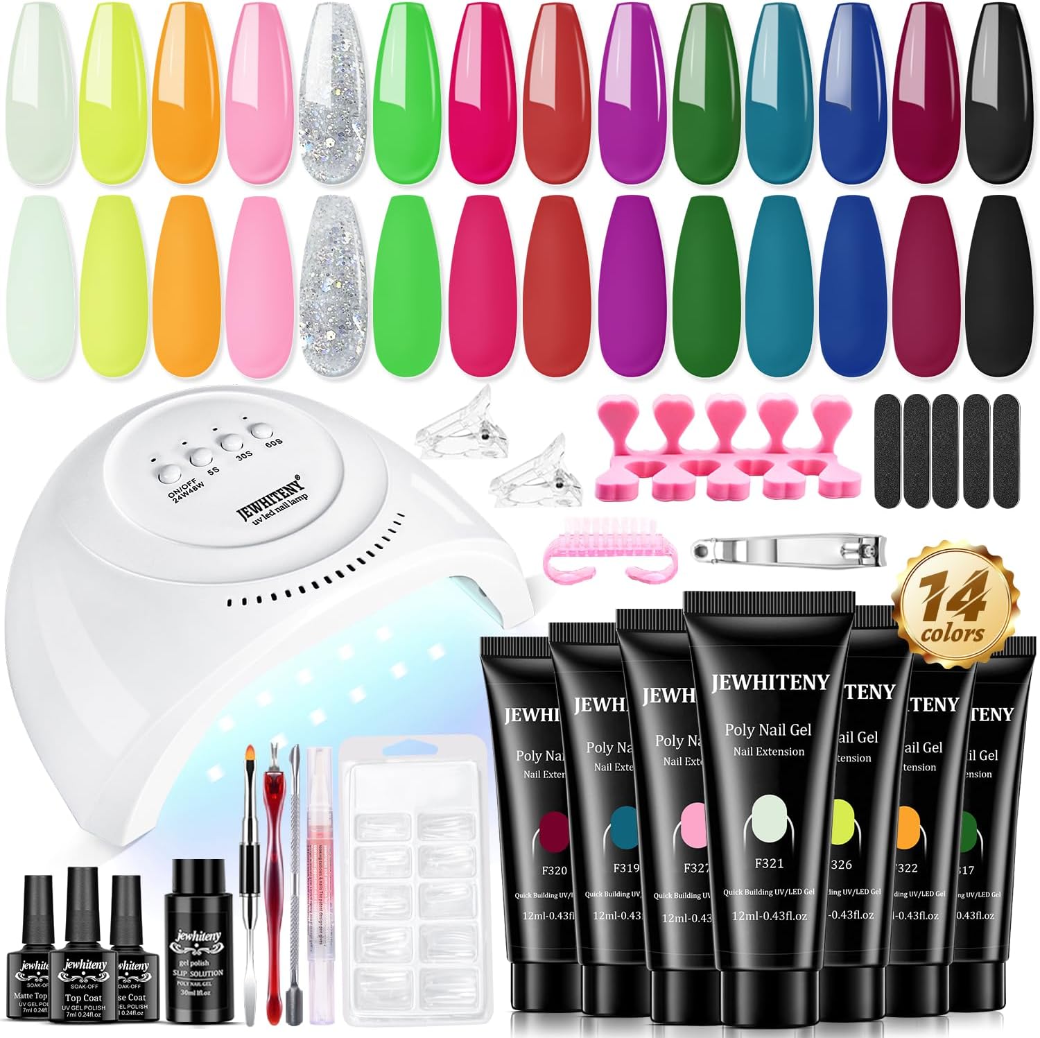 Amazon.com : JEWHITENY 14 Colors Poly Nail Gel Kit With Nail Lamp Poly ...