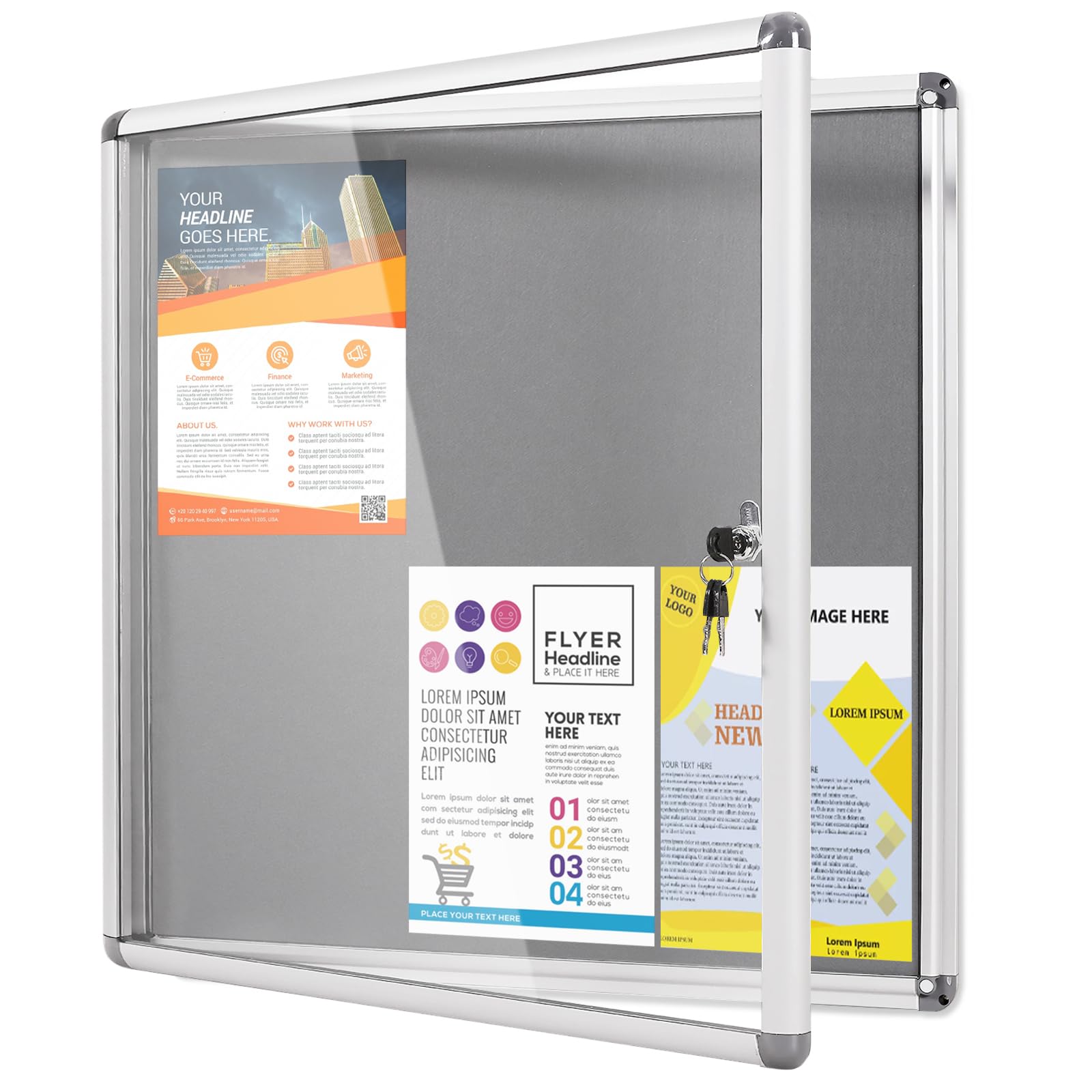 MAKELLO Lockable Noticeboard 720x670mm, Display Pinboard Case for ...