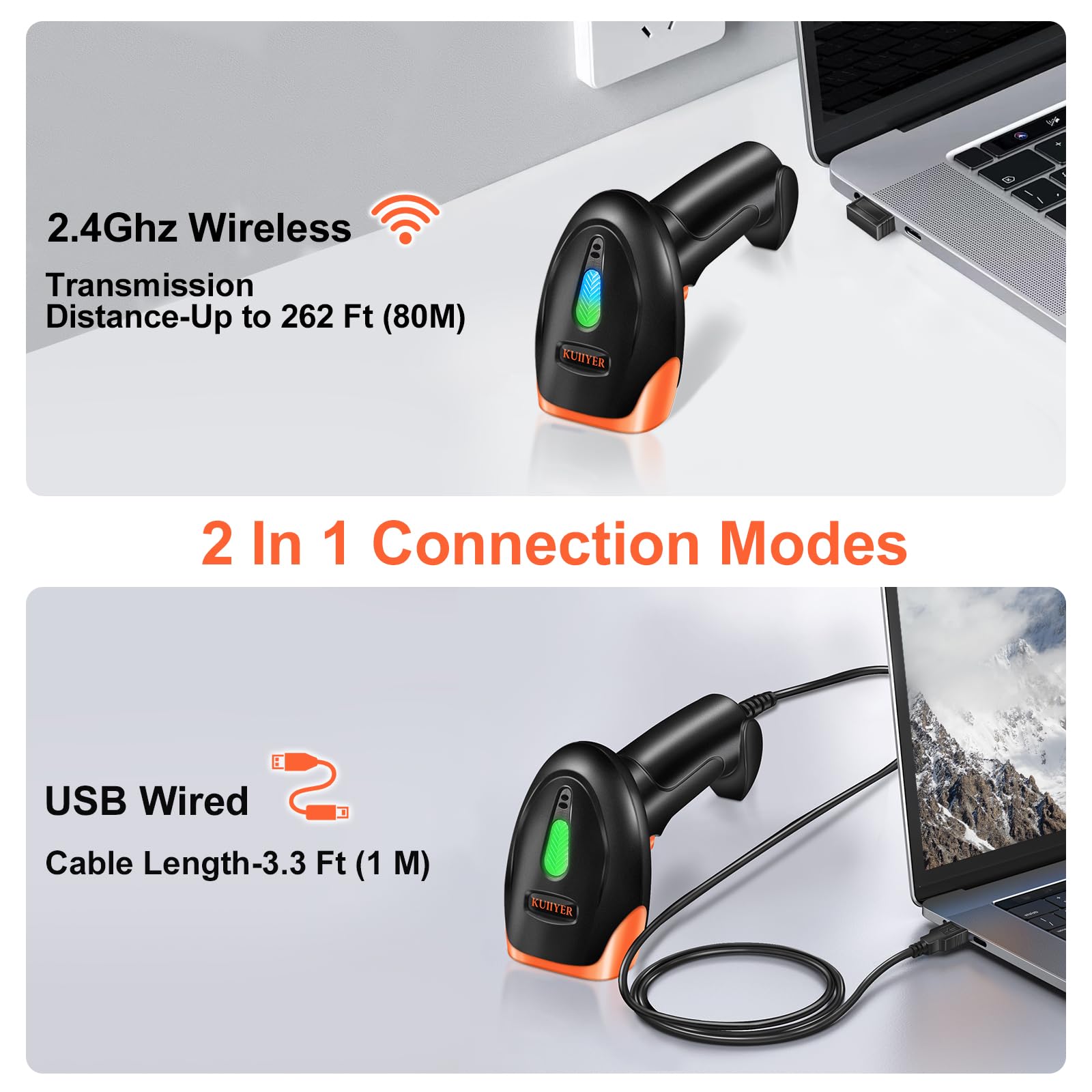 Snapklik.com : KUIIYER Wireless Barcode Scanner, 2D QR 1D Bar Code ...