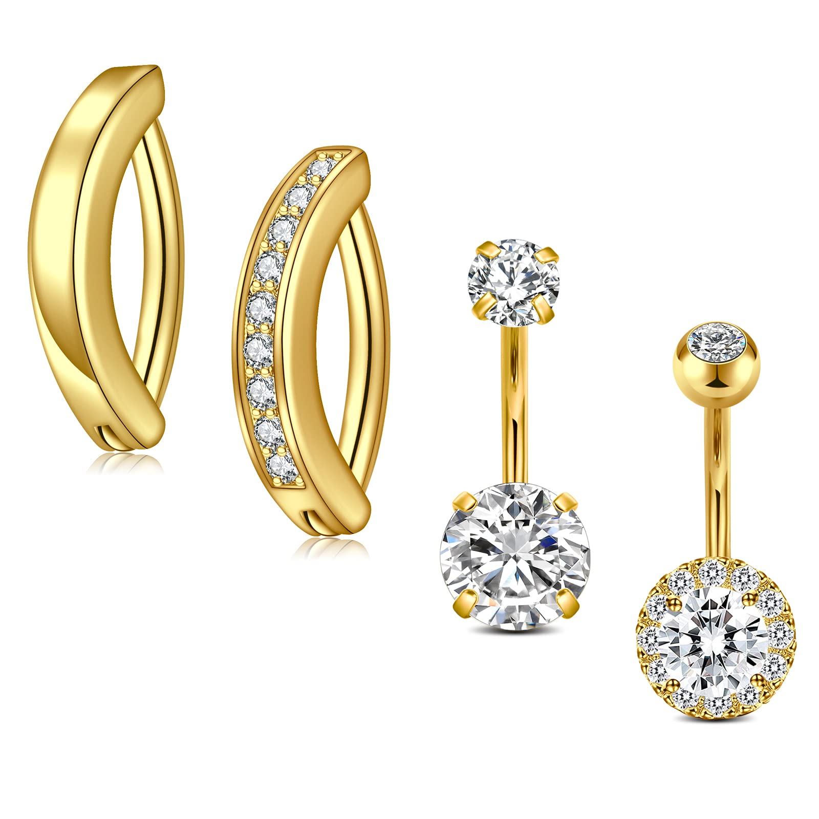 Buy Shiny Belly Button Bars Diamonds 14G Clicker Belly Button Navel ...