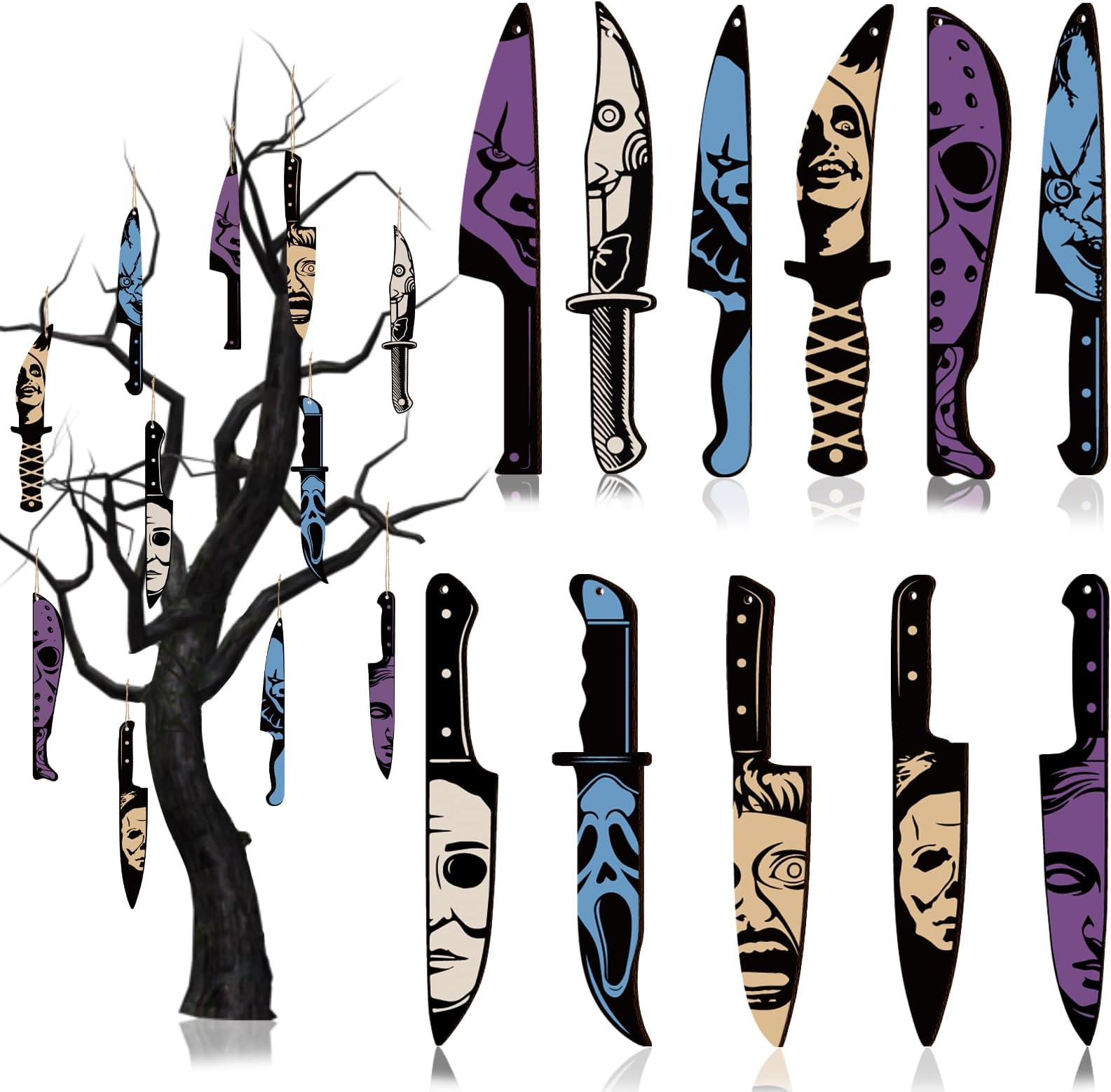 Amazon.com: 12pcs Horror Movie Decor Knife Hanging Halloween Tree ...