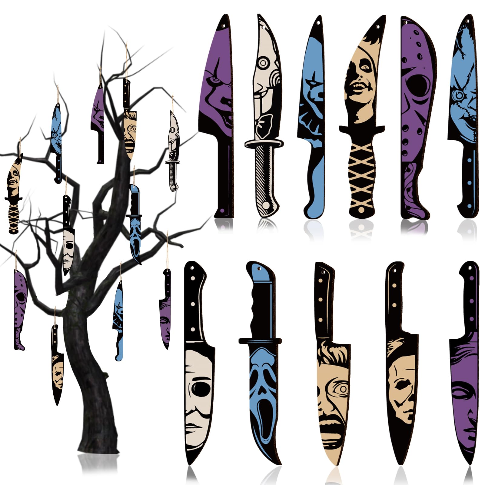 Amazon.com: 12pcs Horror Movie Decor Knife Hanging Halloween Tree ...