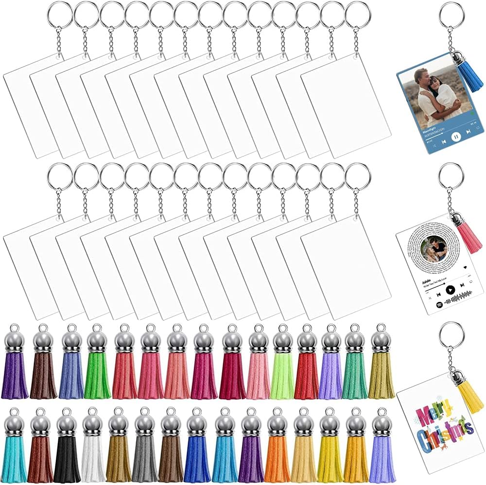 Amazon.com: 96 PCS Acrylic Keychain Blanks Tassel Set Including 24 ...