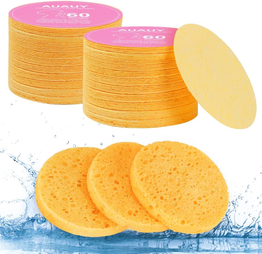 AUAUY Compressed Facial Sponges, 60 Count Cellulose Facial Sponges for ...